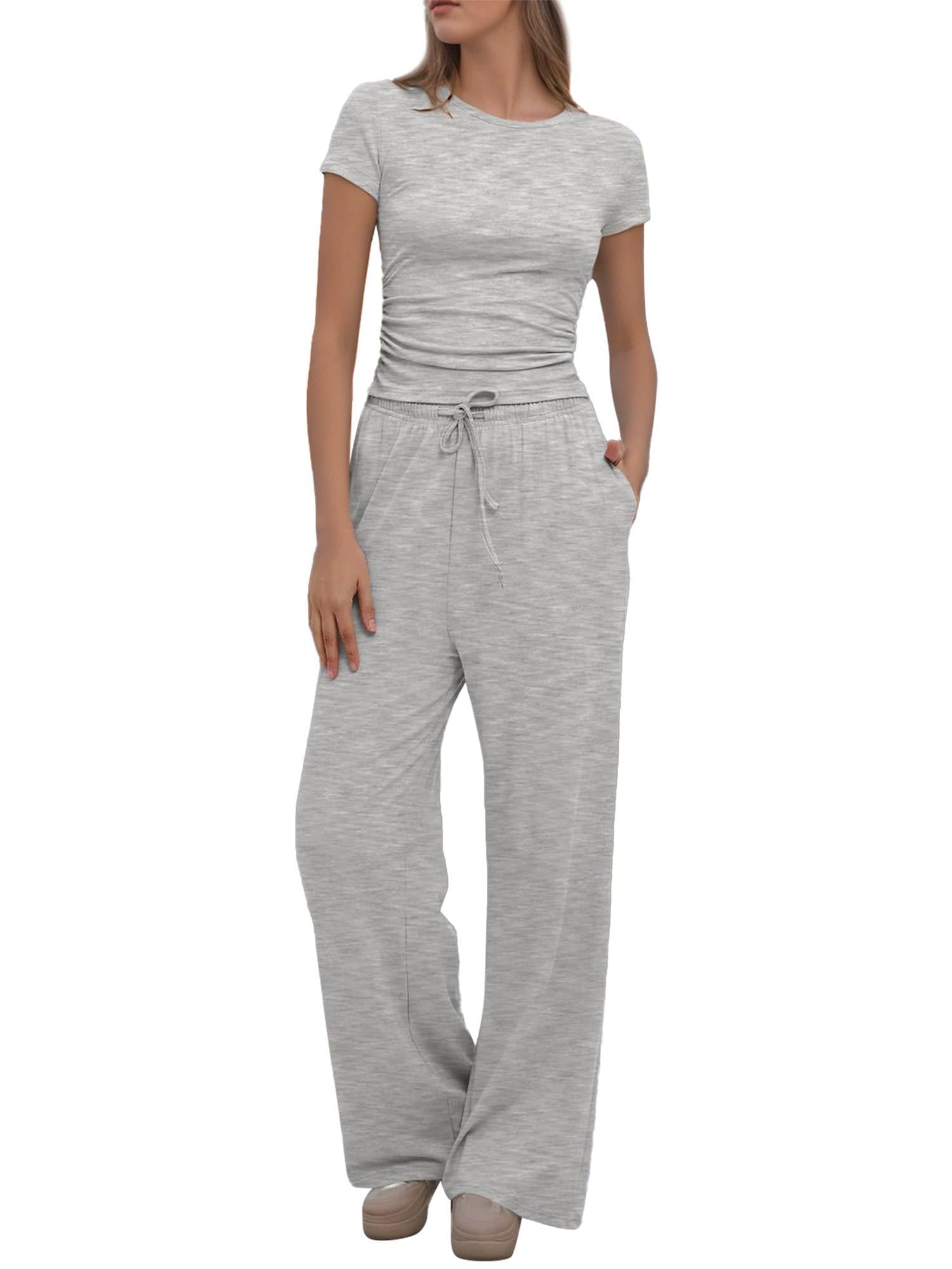 Weardear Women's 2 Piece Outfits Lounge Sets Ruched Short Sleeve Tops ...