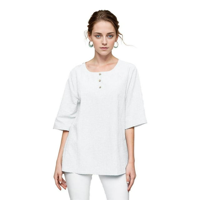 Weardear Women's 3/4 Sleeve Cotton Linen Jacquard Blouses Top T-Shirt - Walmart.com