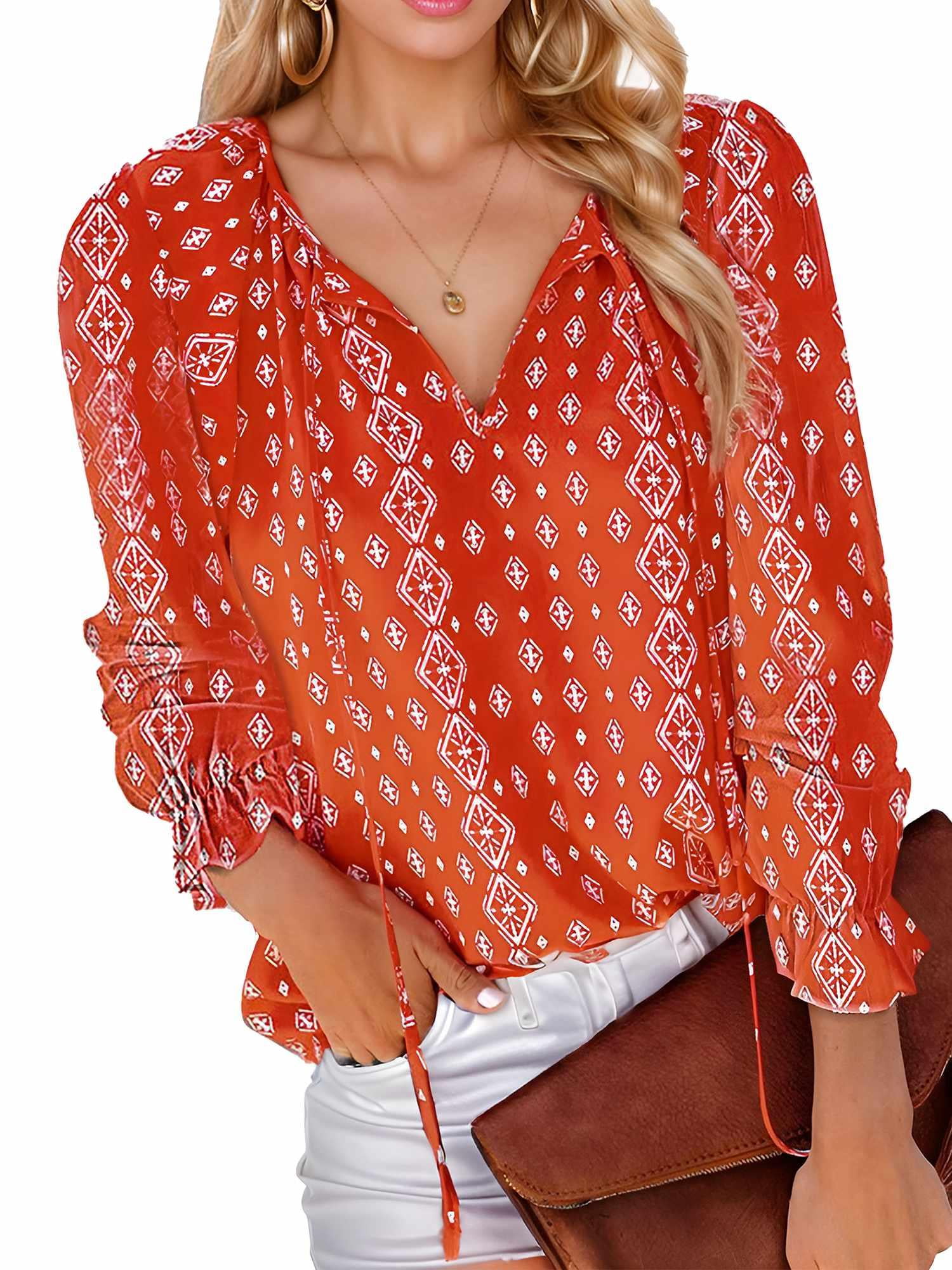 Weardear Women's Casual Boho Floral Printed T Shirt V Neck Tops ...