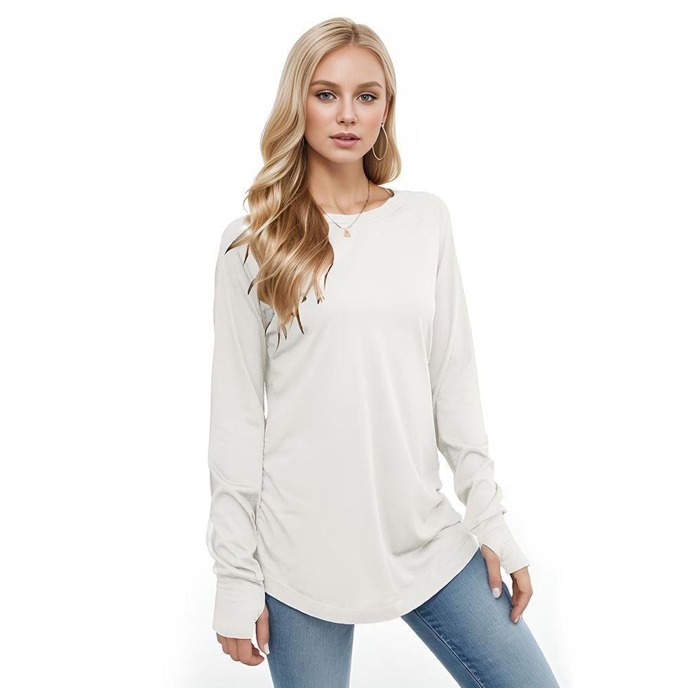 Weardear Long Sleeve Crew Neck Tops with Thumb Holes, Casual Round ...