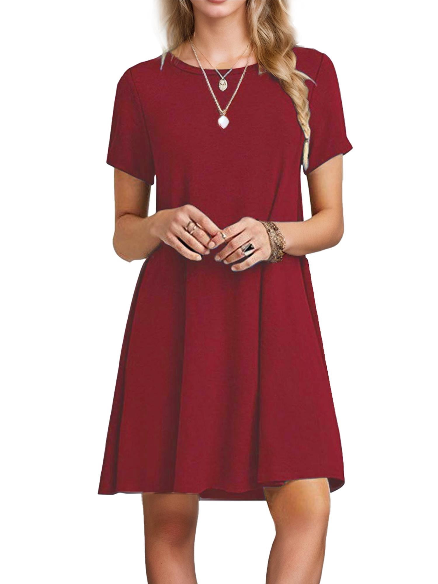 Weardear Womens Summer Casual Short Sleeve Dress Swing Plain Simple ...
