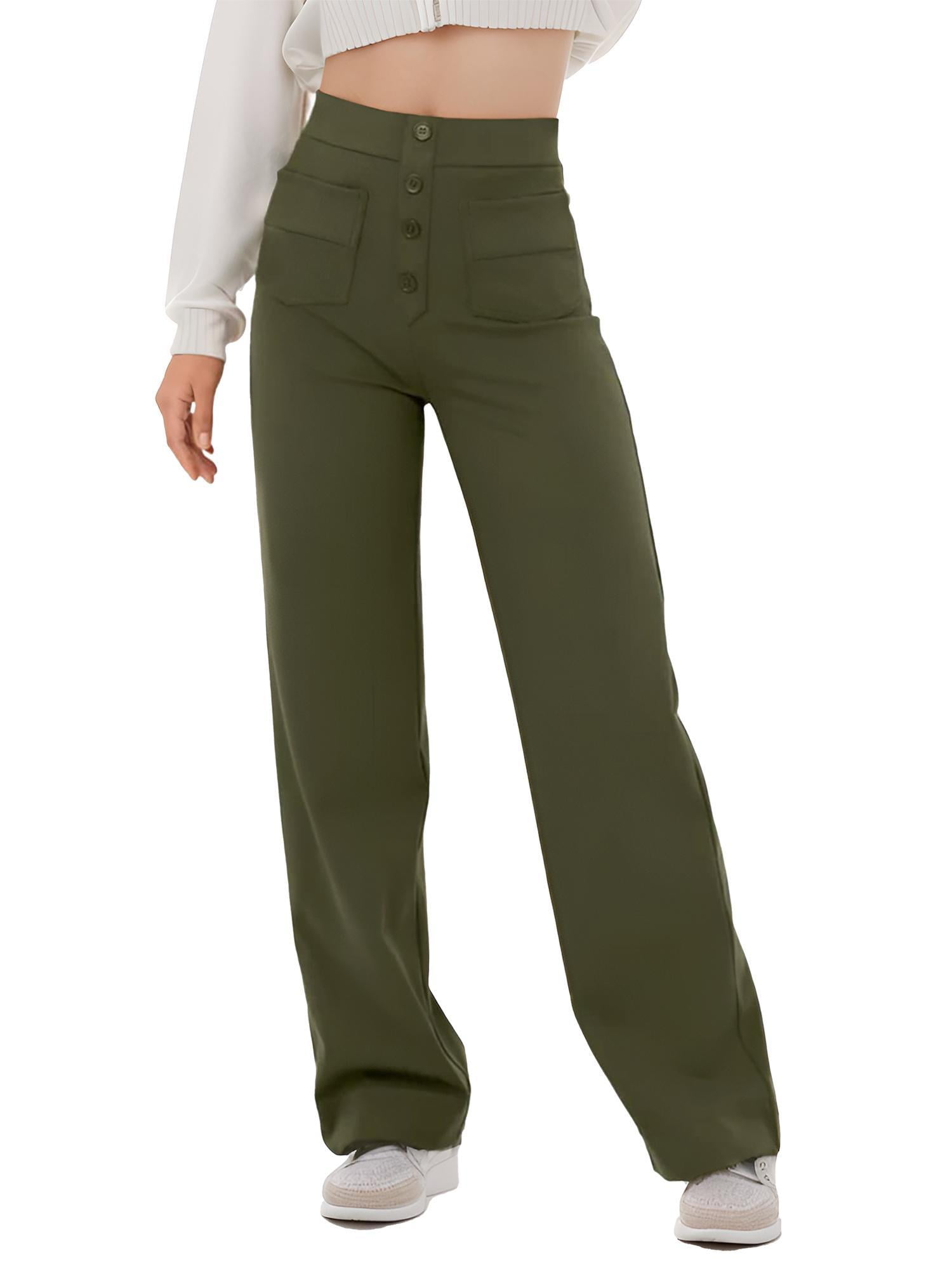 Weardear Women's Casual Straight Leg Pants High Waisted Button Down ...