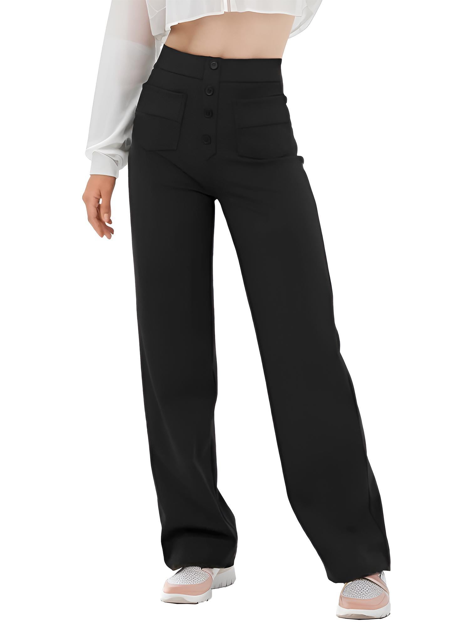 Weardear Women's Casual Straight Leg Pants High Waisted Button Down ...
