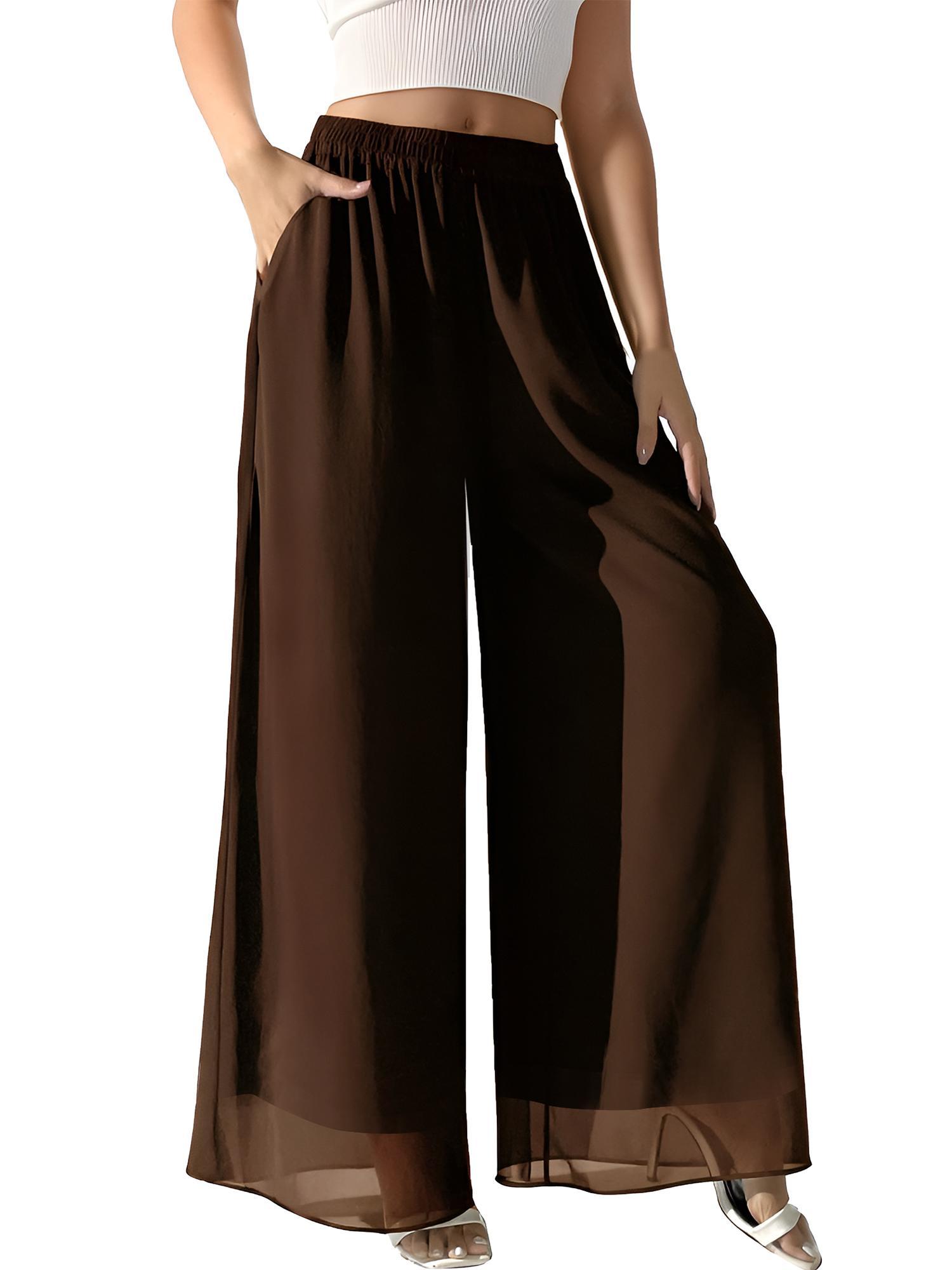 Made by Olivia Women's Ribbon Tie Chiffon Loose Pleated Wide Leg ...