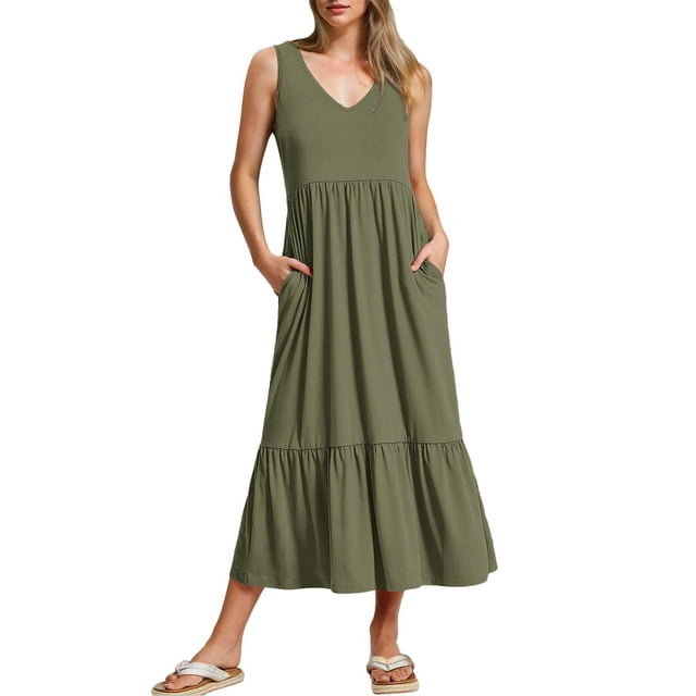 Weardear Women's Flowy Tiered Maxi Dress Summer Casual Sleeveless V ...