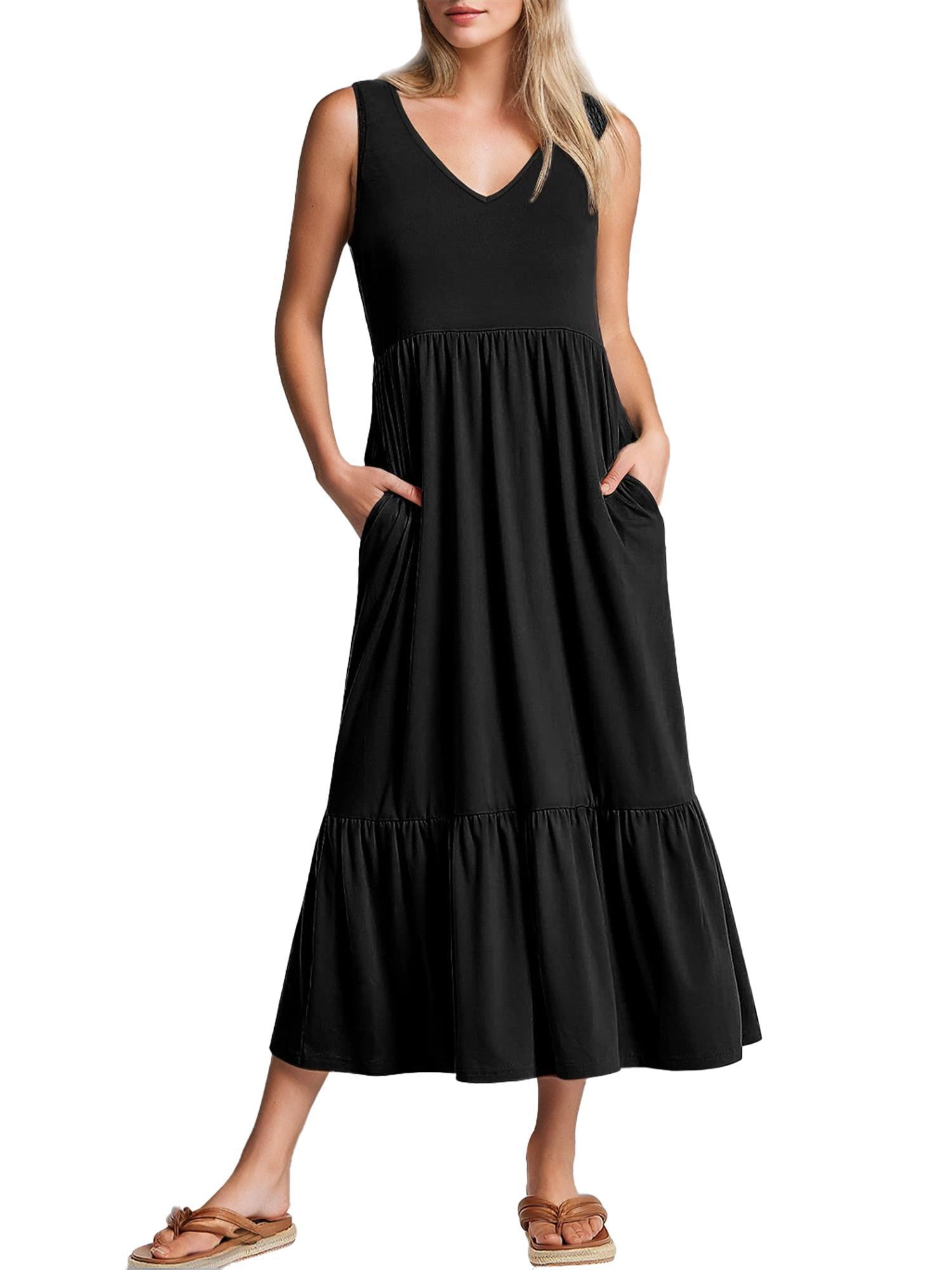 Weardear Women's Flowy Tiered Maxi Dress Summer Casual Sleeveless V ...