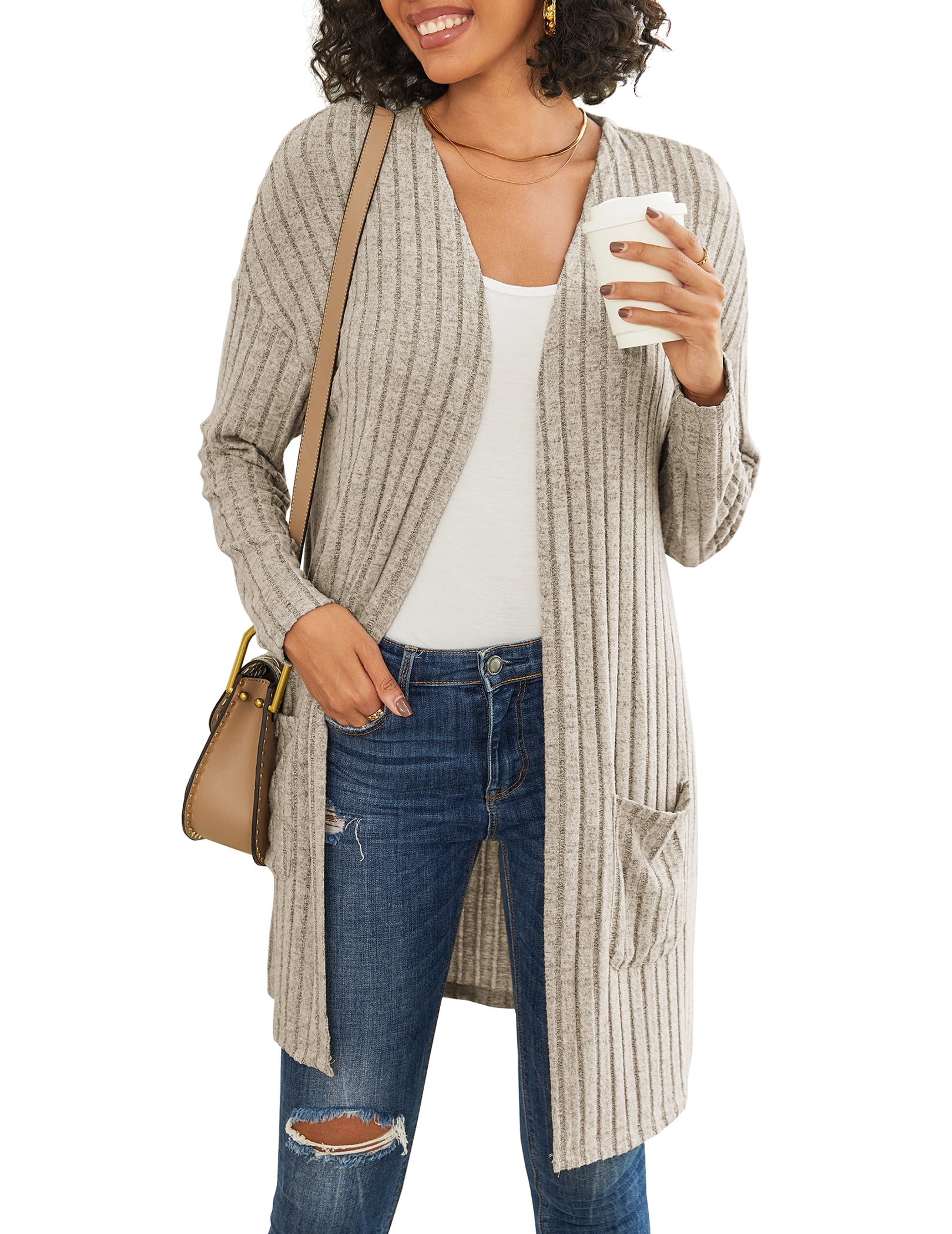 Weardear Women's Long Sleeve Open Front Placket Cardigans Casual Loose ...