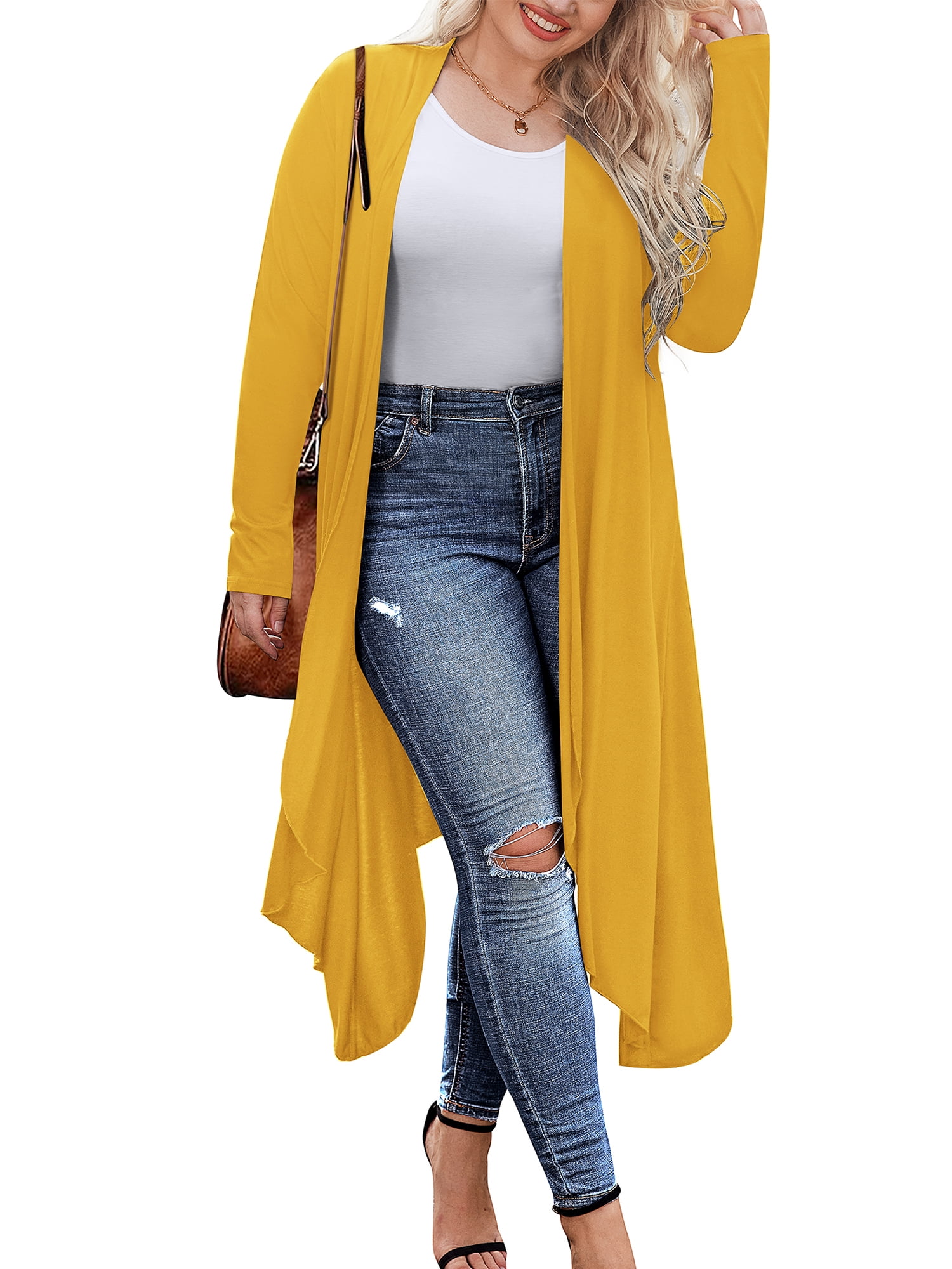 Weardear Women's Plus Size Cardigan Long Sleeve Open Front Drape ...
