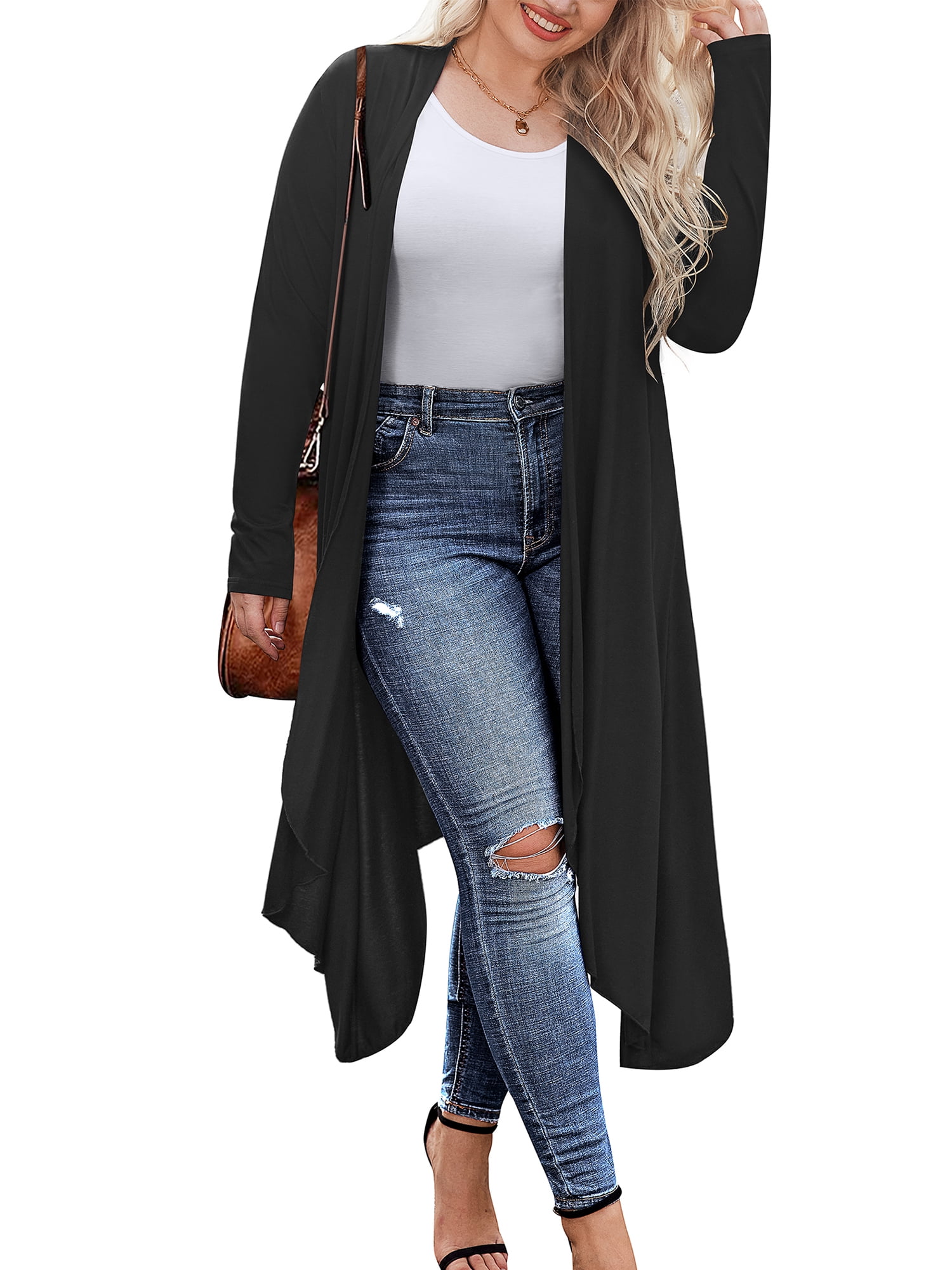 Weardear Women's Plus Size Cardigan Long Sleeve Open Front Drape ...