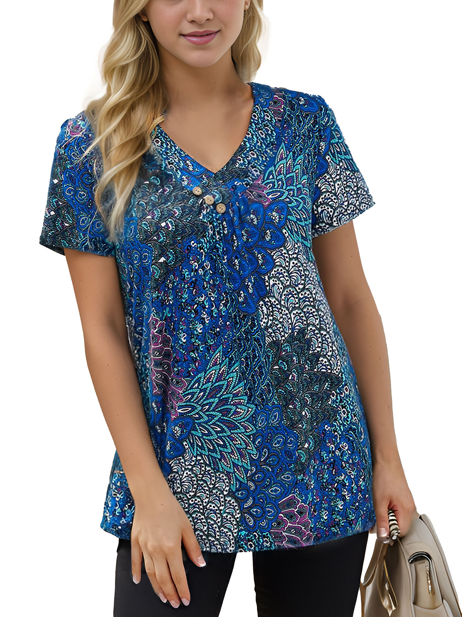 Weardear Women Summer Tunic Tops Dressy Casual V Neck Blouse Flutter ...