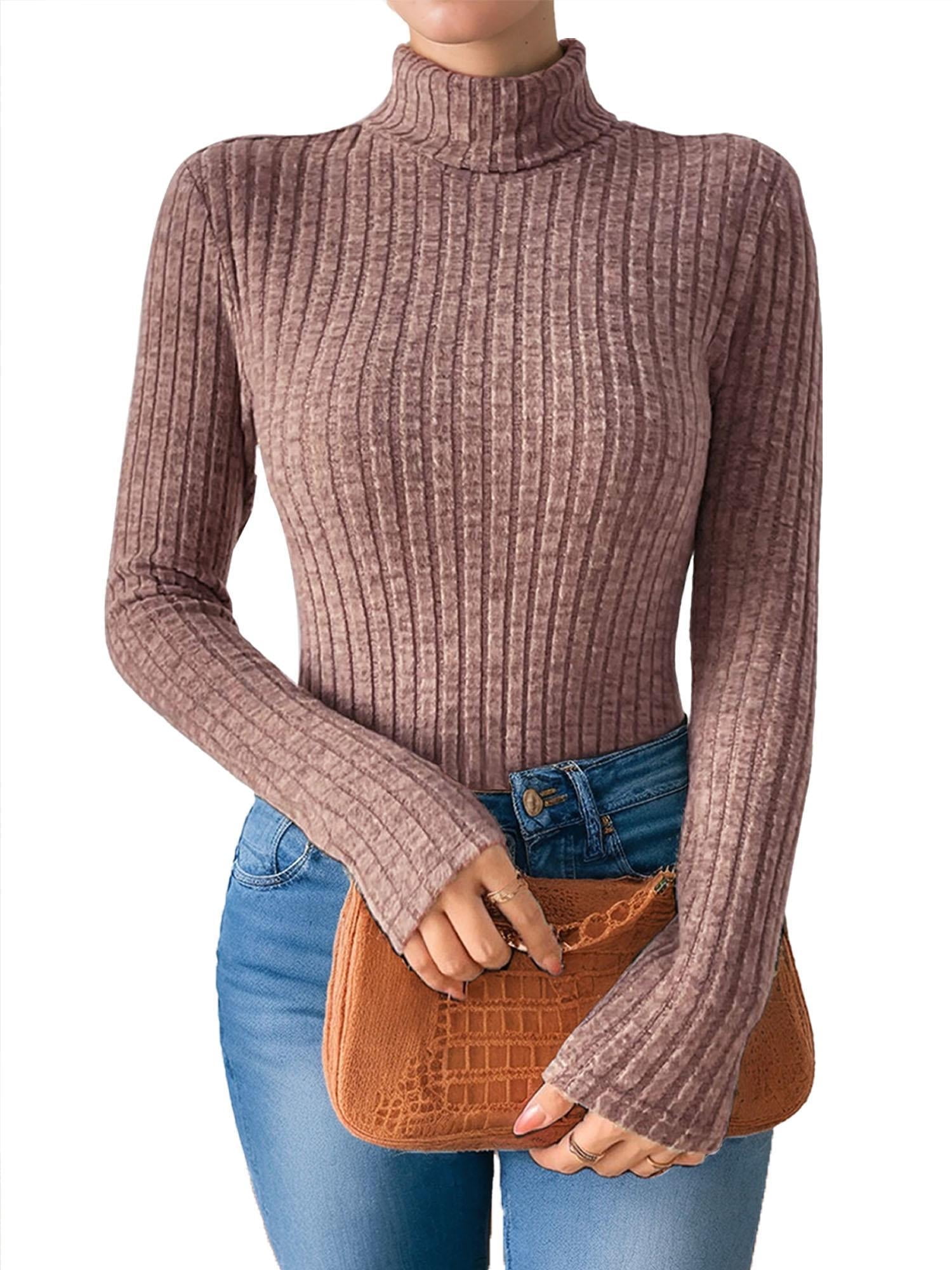 Sweaters for Women Mock Turtleneck Sweater Pullover Solid Color Loose Sweater Thickened ...