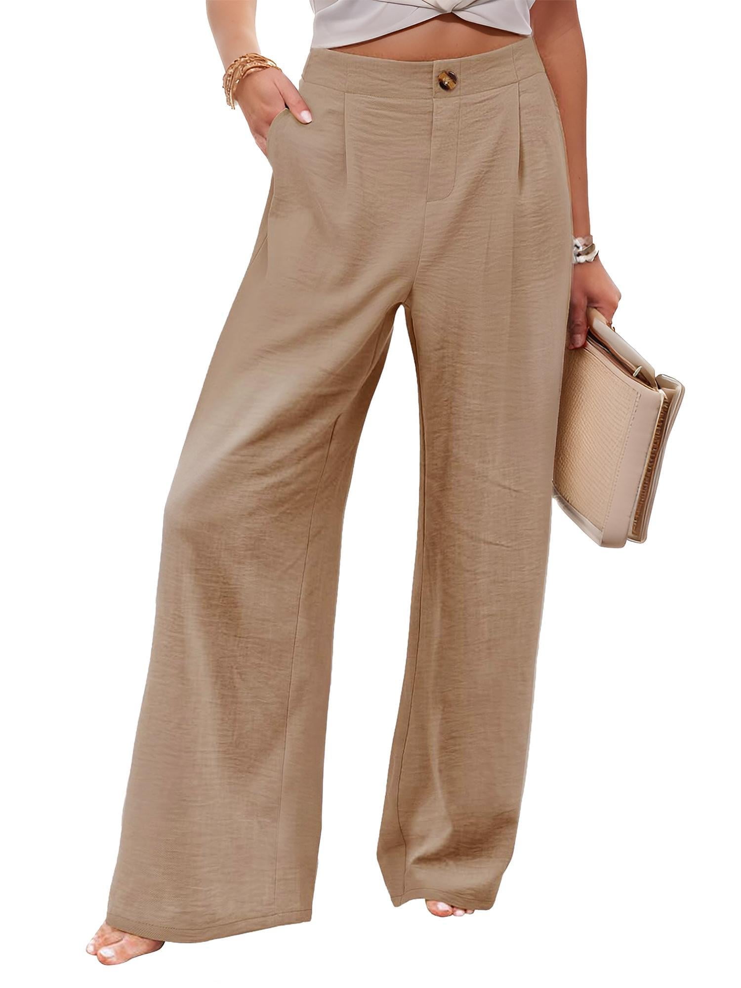 Weardear Women's Wide Leg Pants High Elastic Waist Back Trendy Business ...