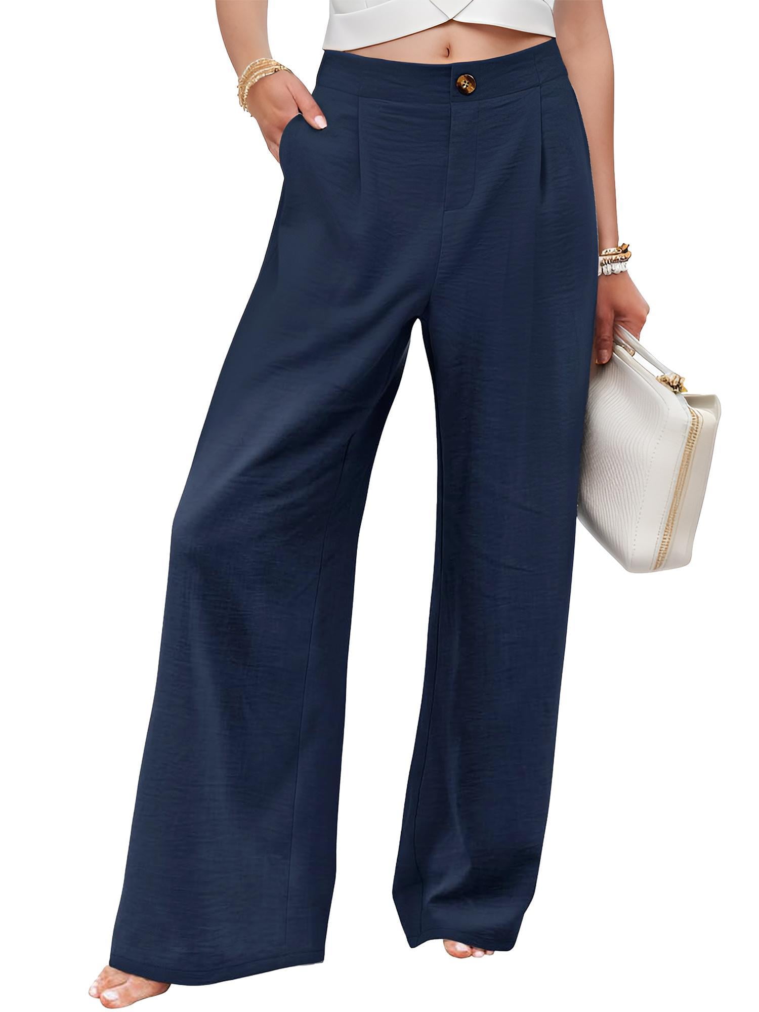 Weardear Women's Wide Leg Pants High Elastic Waist Back Trendy Business ...