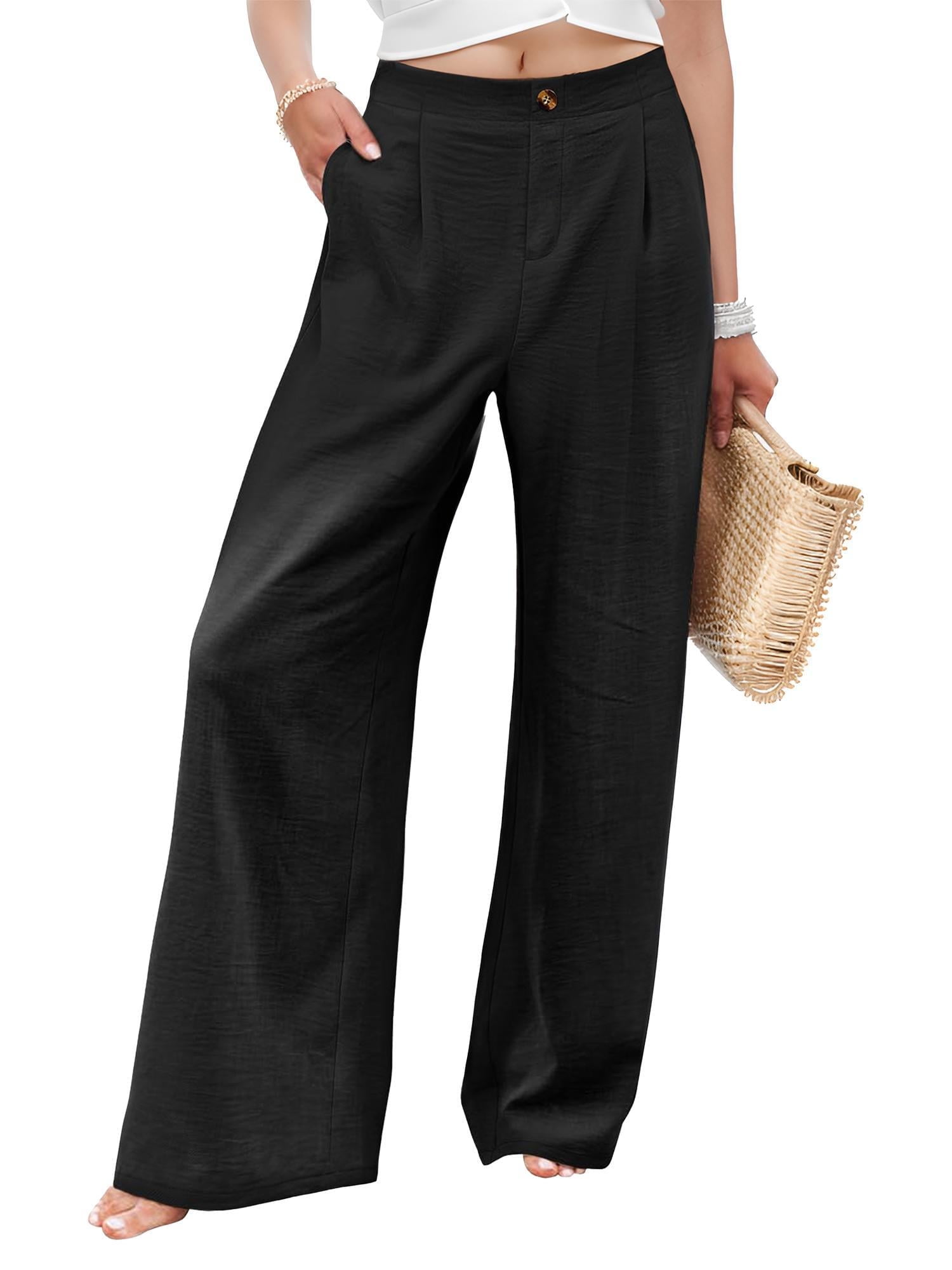 Weardear Women's Wide Leg Pants High Elastic Waist Back Trendy Business ...
