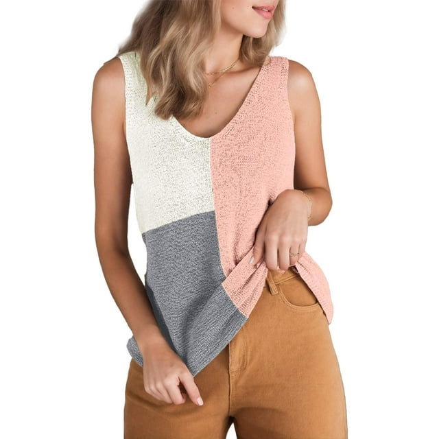 Weardear Womens Casual V Neck Tank Tops Color Block Sleeveless Summer ...