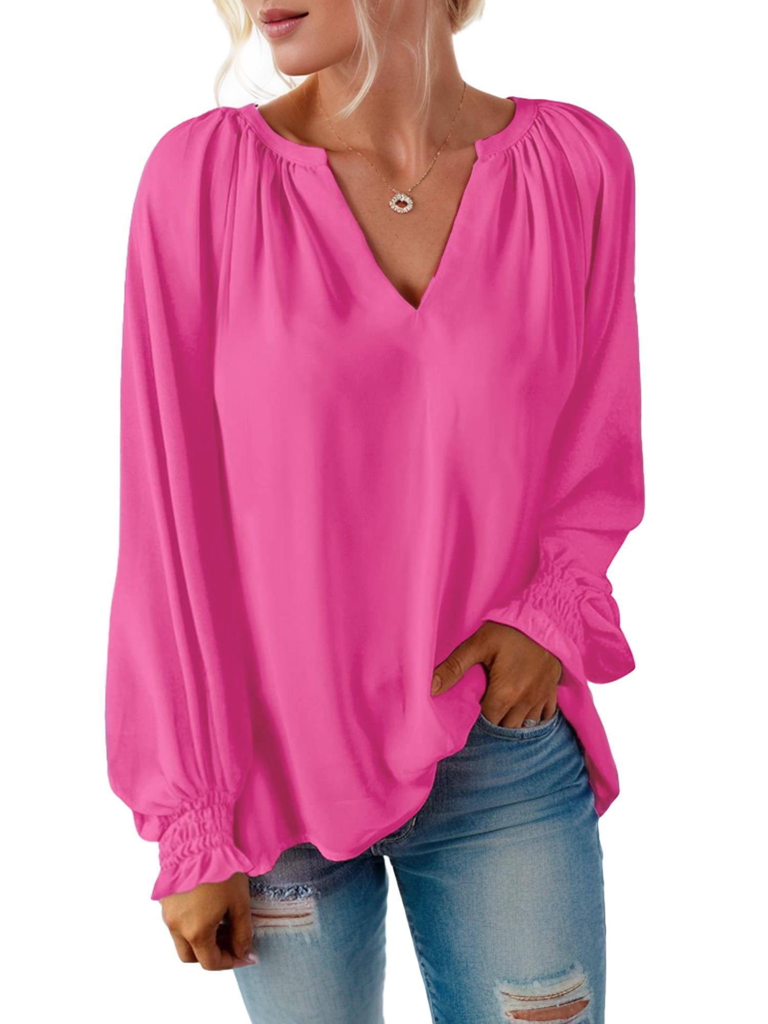 Weardear Womens Long Sleeve Blouse Chiffon Smocked Puff Sleeve Blouses ...