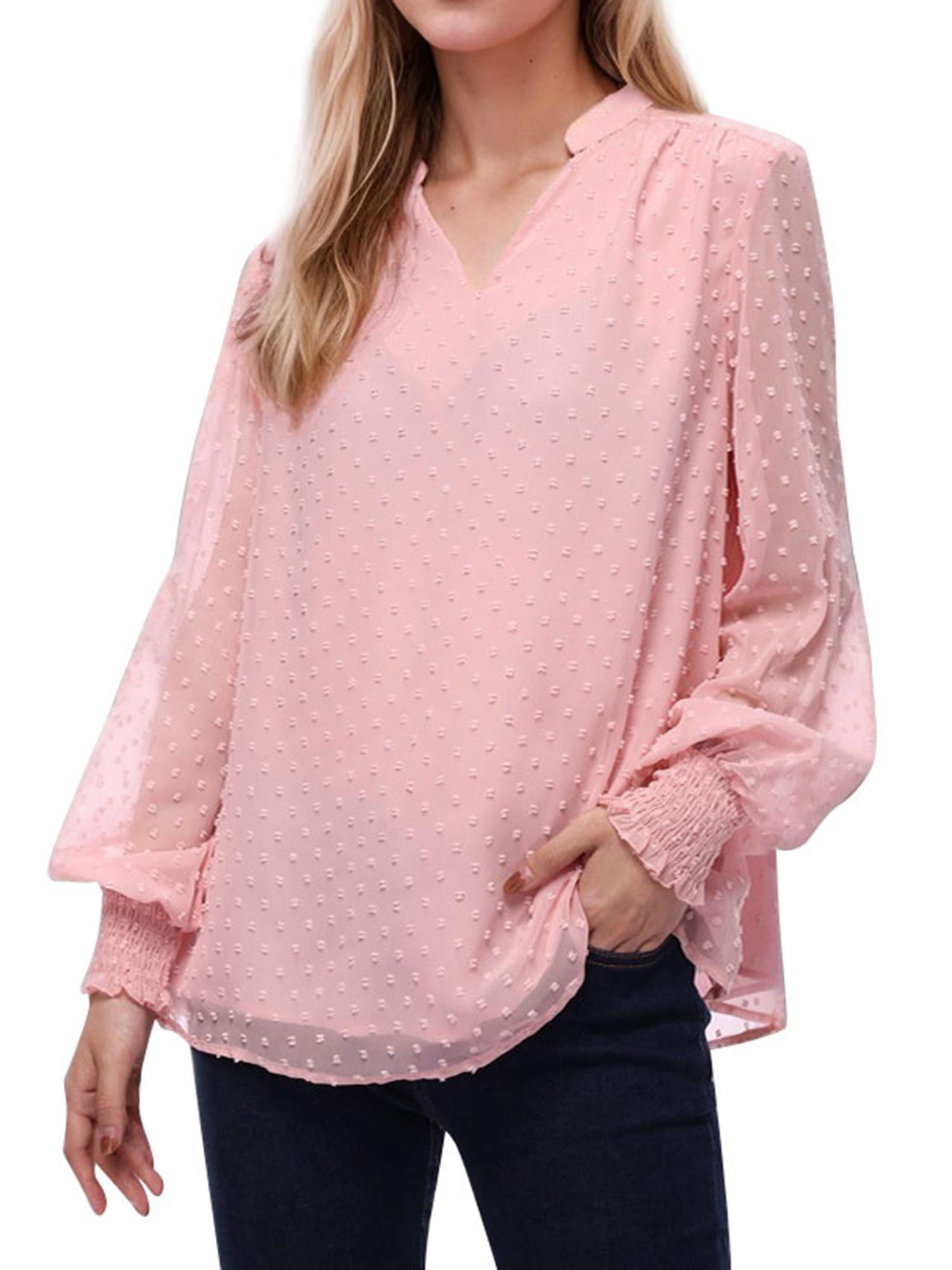Weardear Womens Puff Long Sleeve Chiffon Blouses Casual V Neck Swiss ...