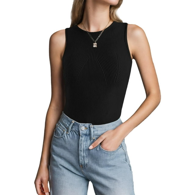 Weardear Womens Ribbed Tank Tops High Neck Casual Summer Sleeveless ...