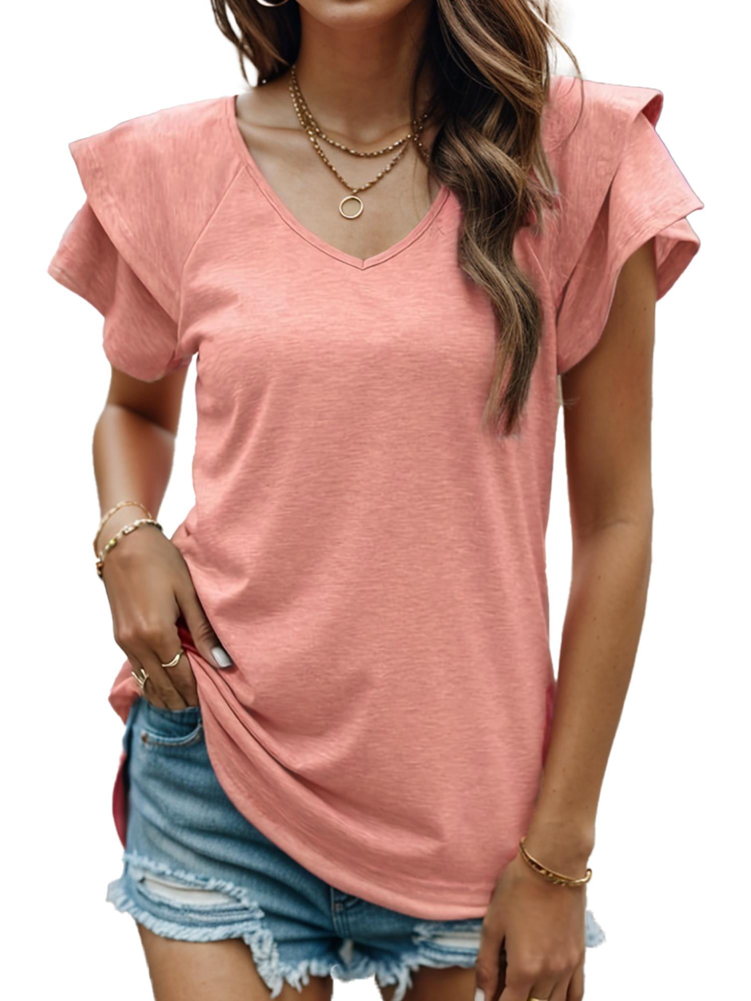 Weardear Womens Summer Casual Ruffle Tops Short Sleeve Tunic Tops ...