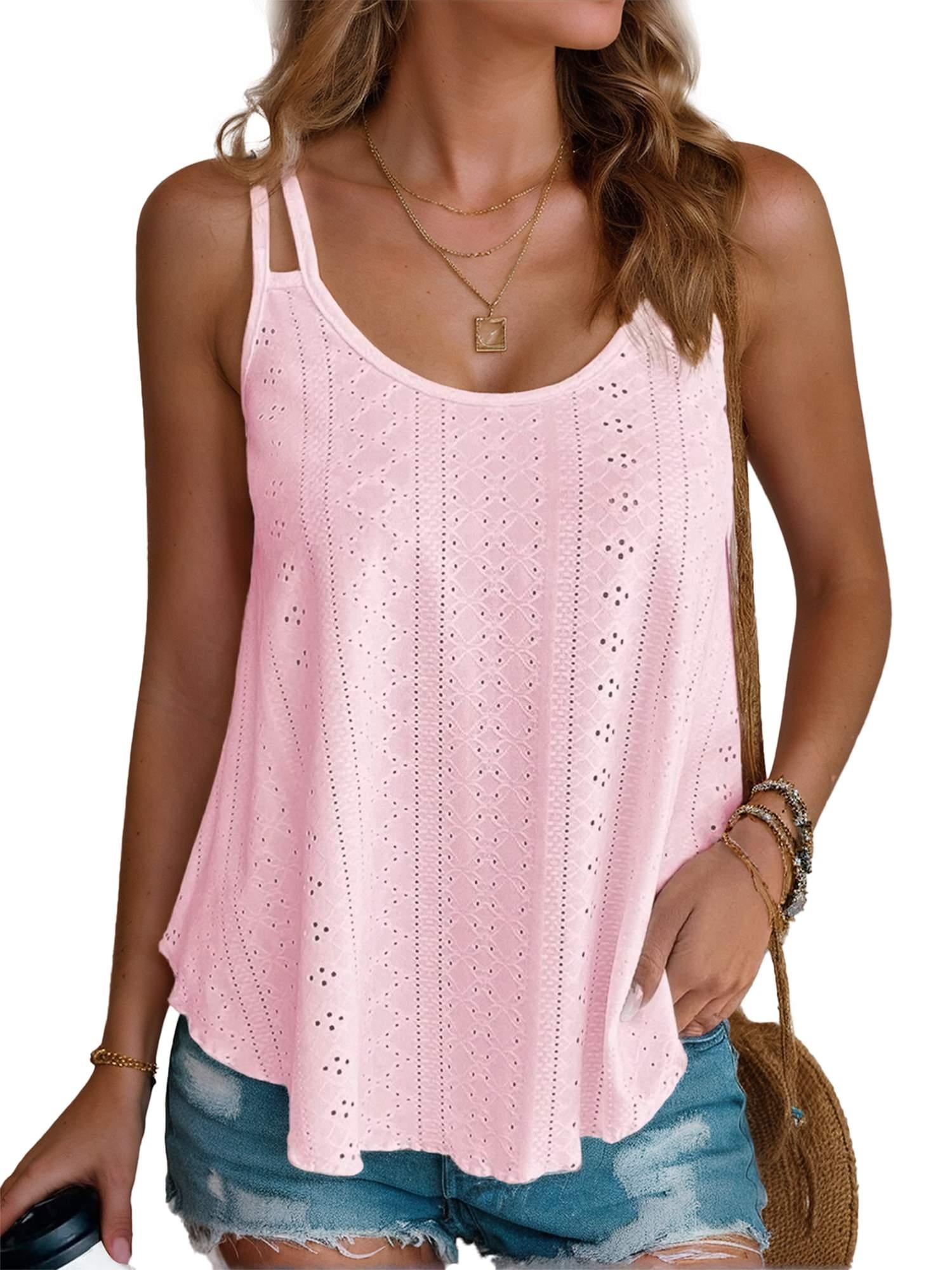 Weardear Womens Tank Tops Fashion Eyelet Embroidery Sleeveless Camisole Scoop Neck Loose Casual