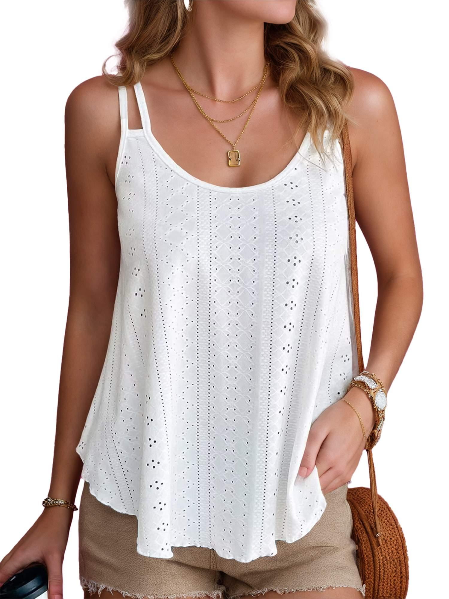 Weardear Womens Tank Tops Fashion Eyelet Embroidery Sleeveless Camisole ...