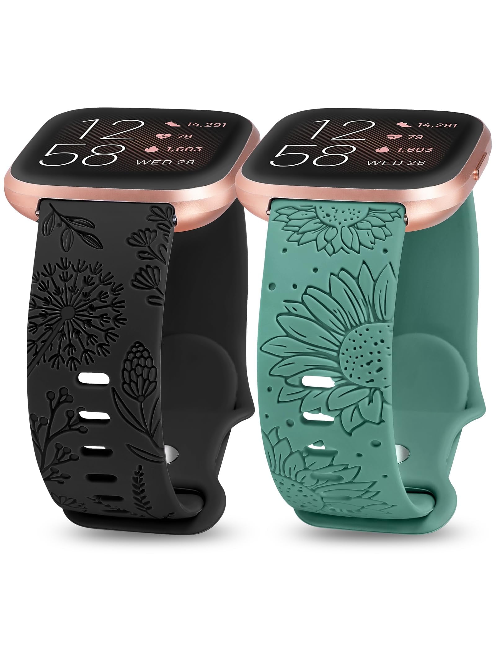 Wearlizer 2 Packs Floral Engraved Band Compatible with Fitbit Versa 2 ...