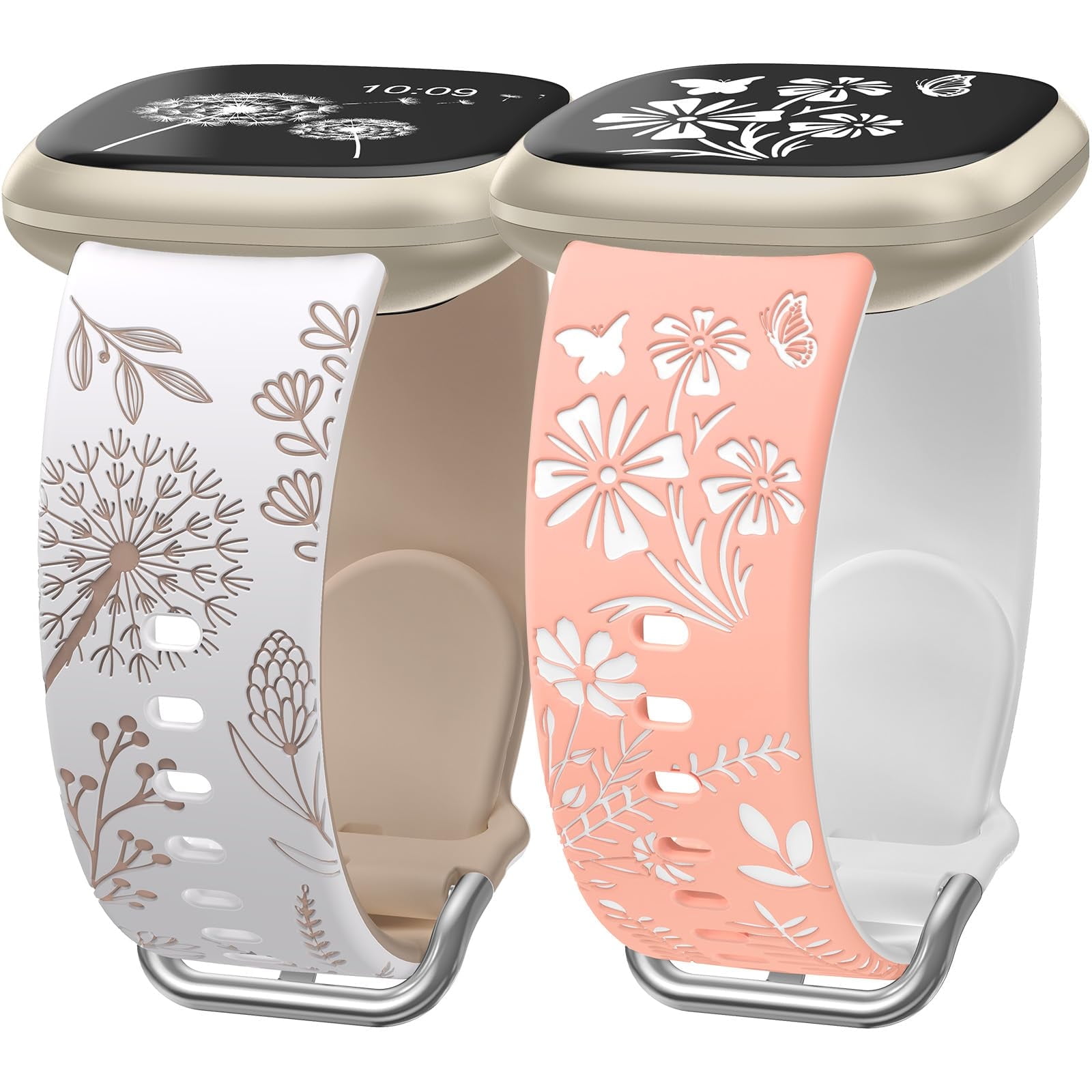 Wearlizer 2 Packs Floral Engraved Band Compatible with Fitbit Versa 4 ...