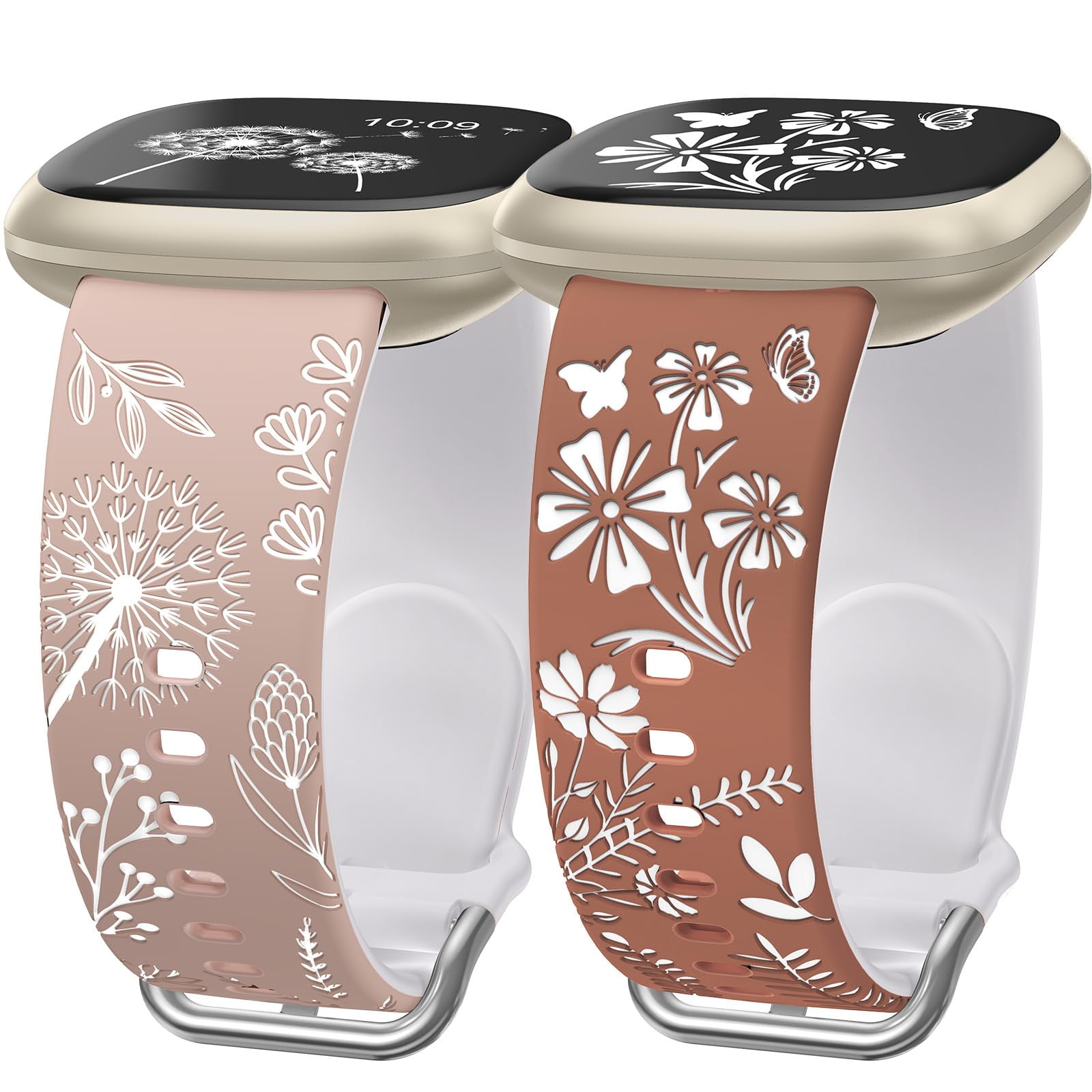 Wearlizer 2 Packs Floral Engraved Band Compatible with Fitbit Versa 4 ...