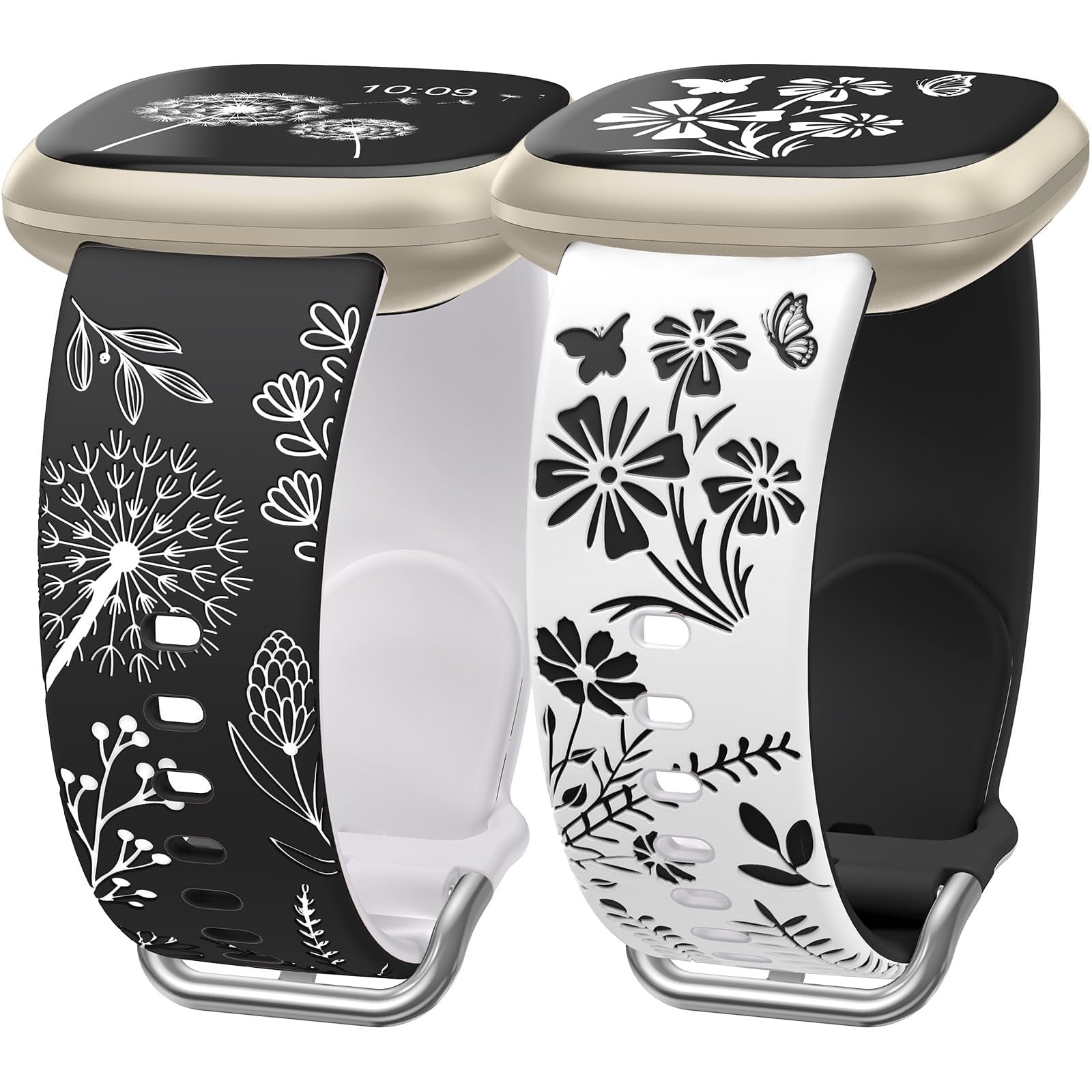 Wearlizer 2 Packs Floral Engraved Band Compatible with Fitbit Versa 4 ...