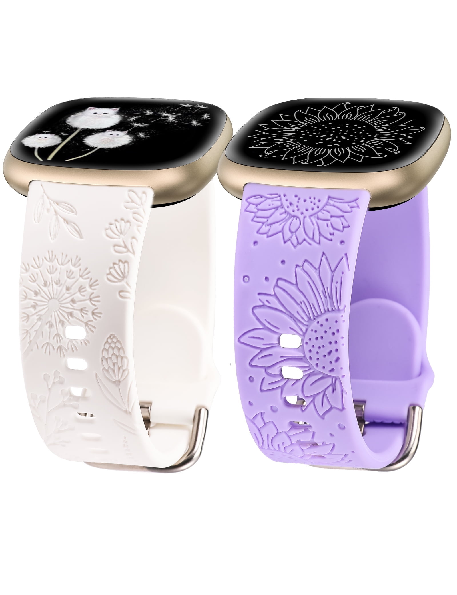Wearlizer 2 Packs Floral Engraved Band Compatible with Versa 4/Versa 3 ...