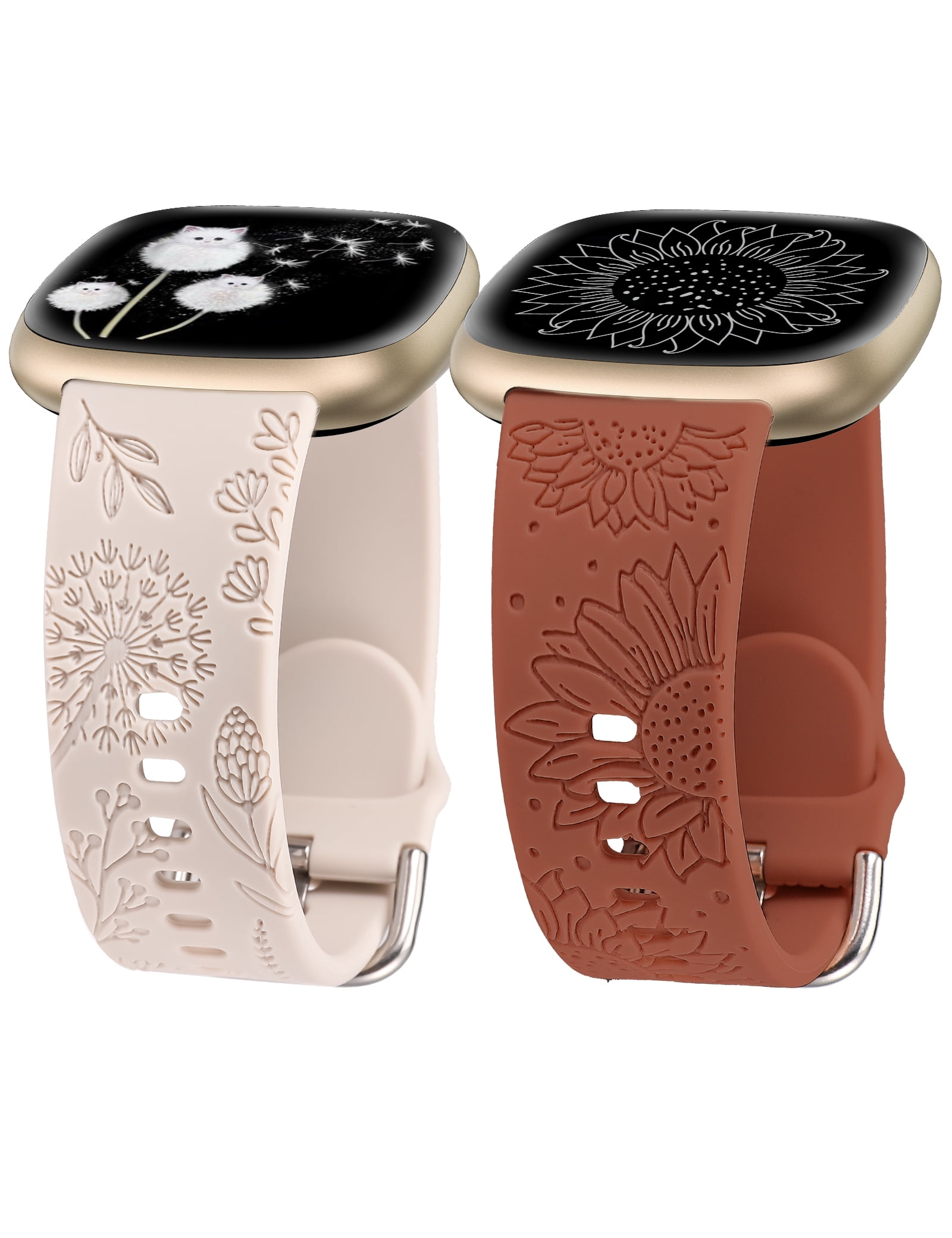 Wearlizer 2 Packs Floral Engraved Band Compatible with Versa 4/Versa 3 ...