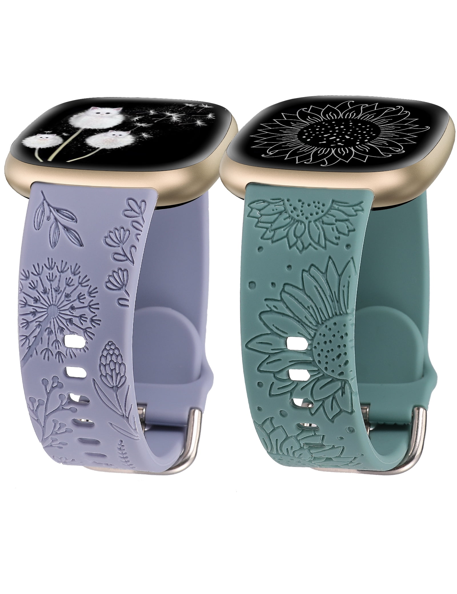 Wearlizer 2 Packs Floral Engraved Band Compatible with Versa 4/Versa 3 ...