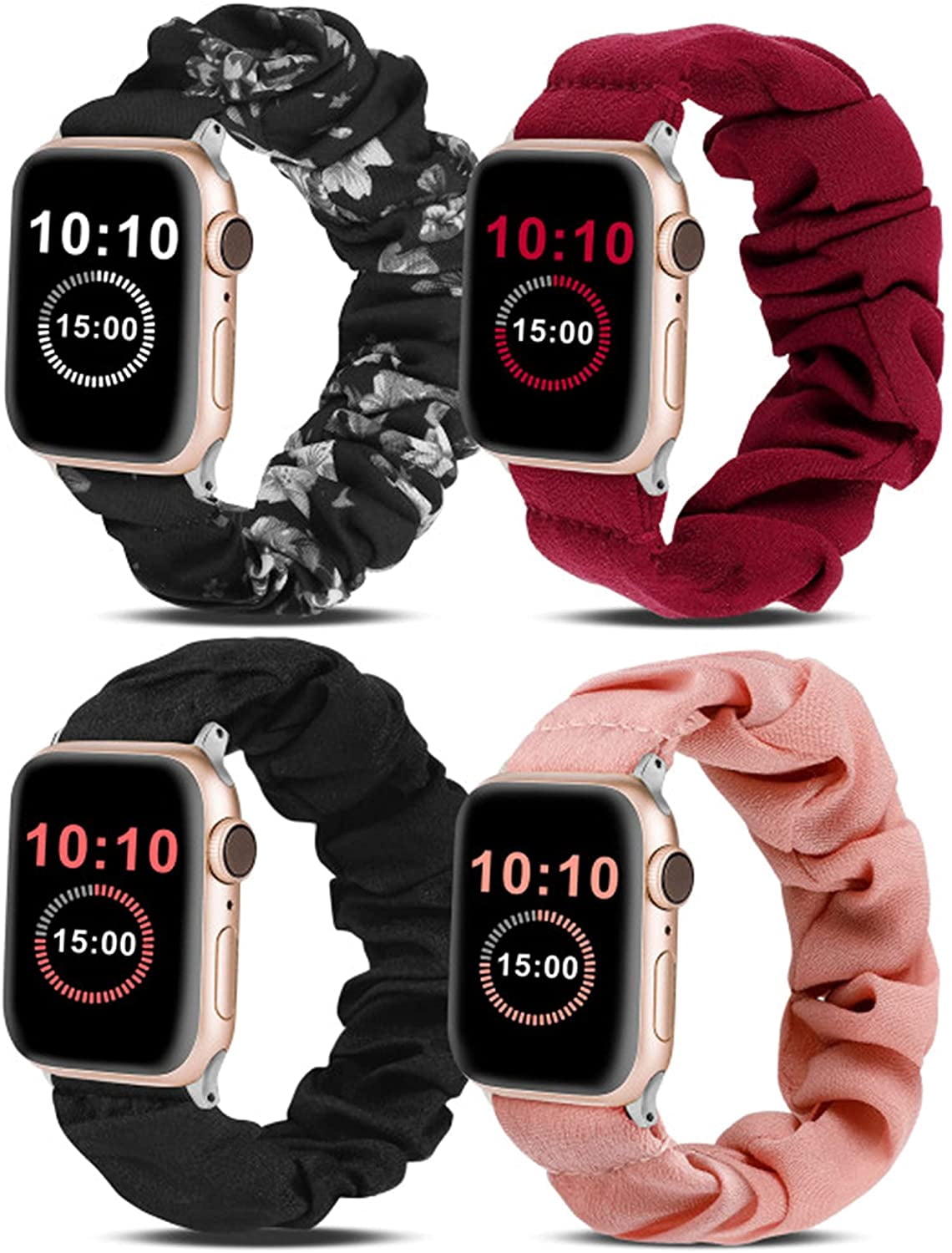 Wearlizer 4 Packs Compatible with Apple Watch Band Scrunchie Soft Cloth ...
