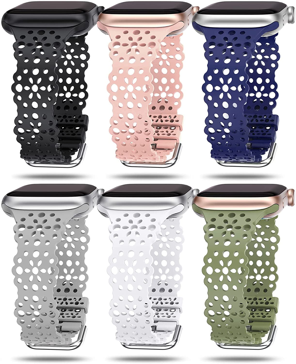 Wearlizer 6 Packs Lace Silicone Bands Compatible with Apple Watch Band ...