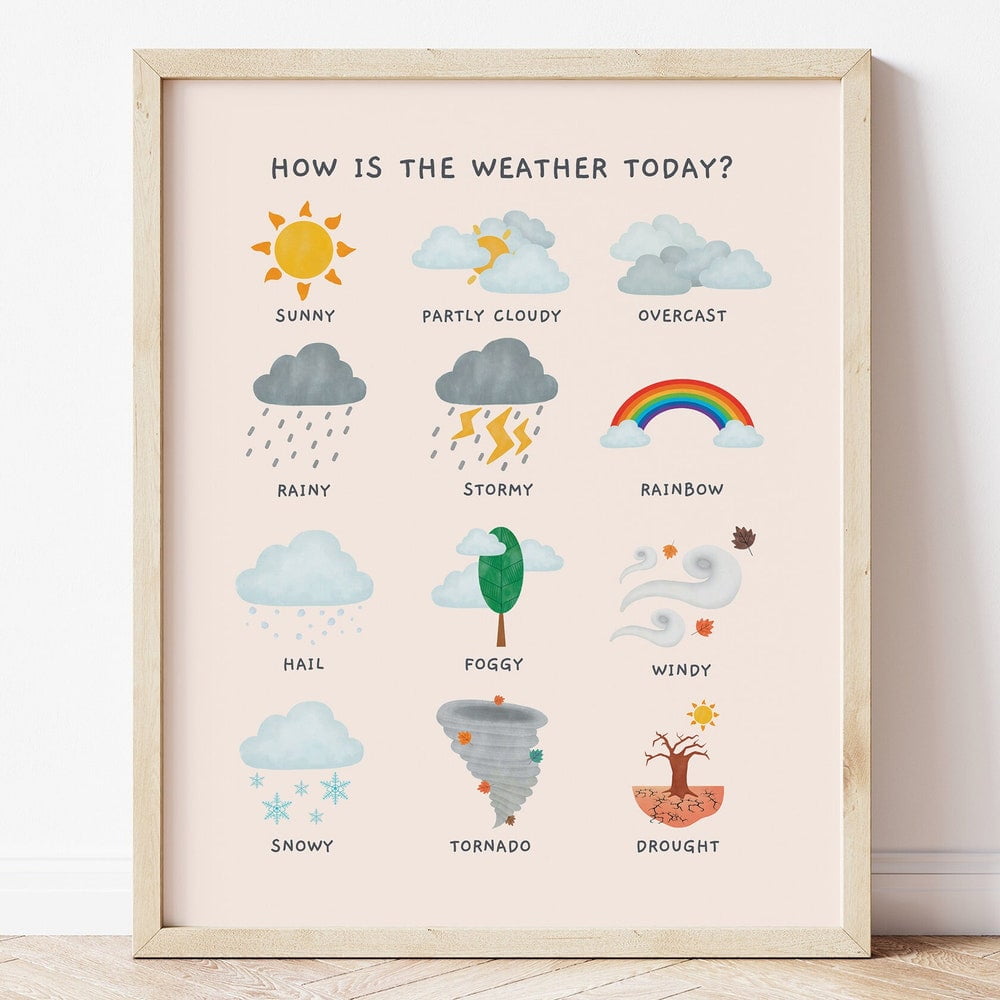 Weather Chart Educational Posters, Teacher Montessori Classroom Decor ...