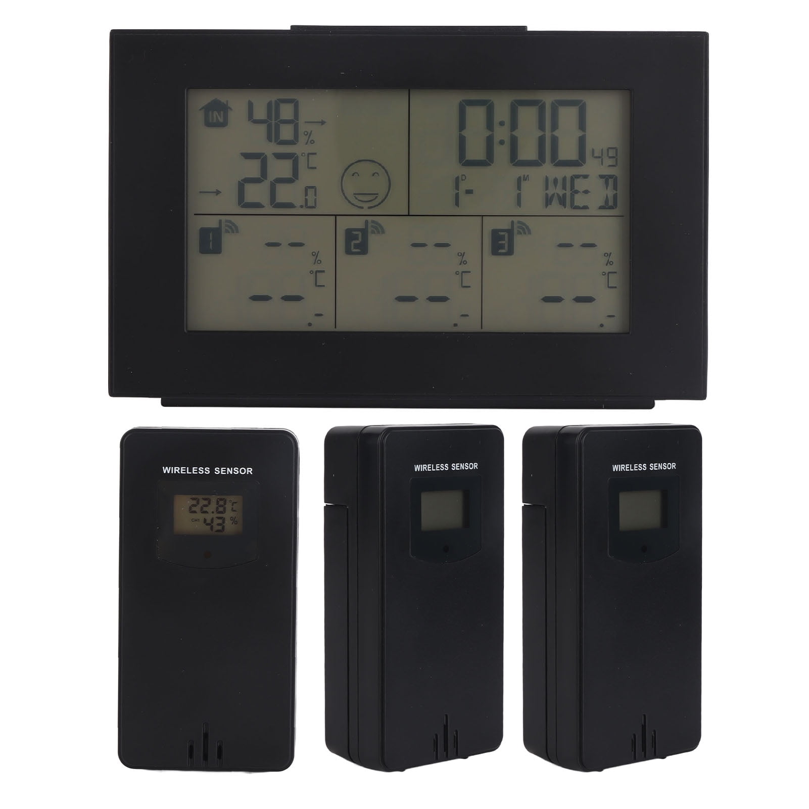 Weather Clock 3 Channel Indoor Outdoor Thermometer Wireless Temperature ...