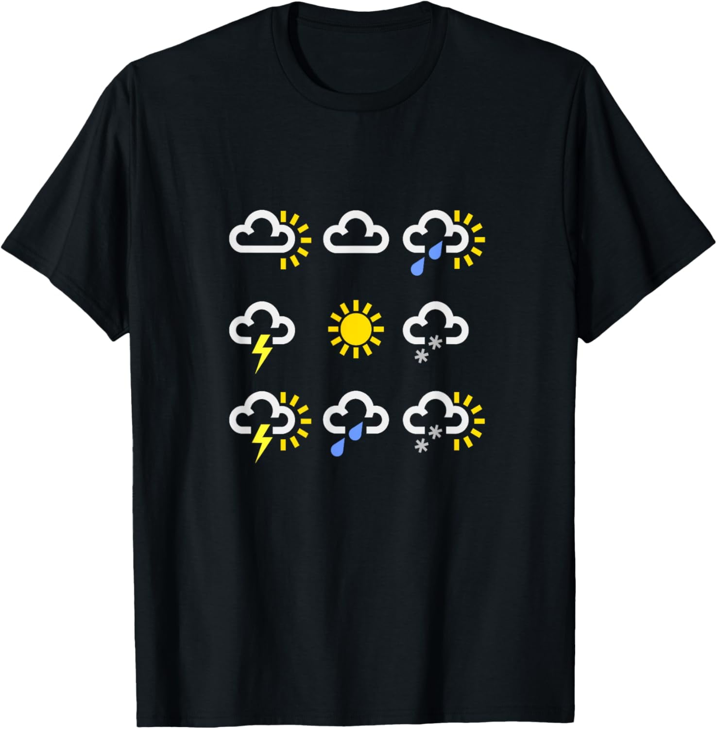 Weather Forecast Symbols Tee Shirt Clouds Rain Sun Lightning - Walmart.com
