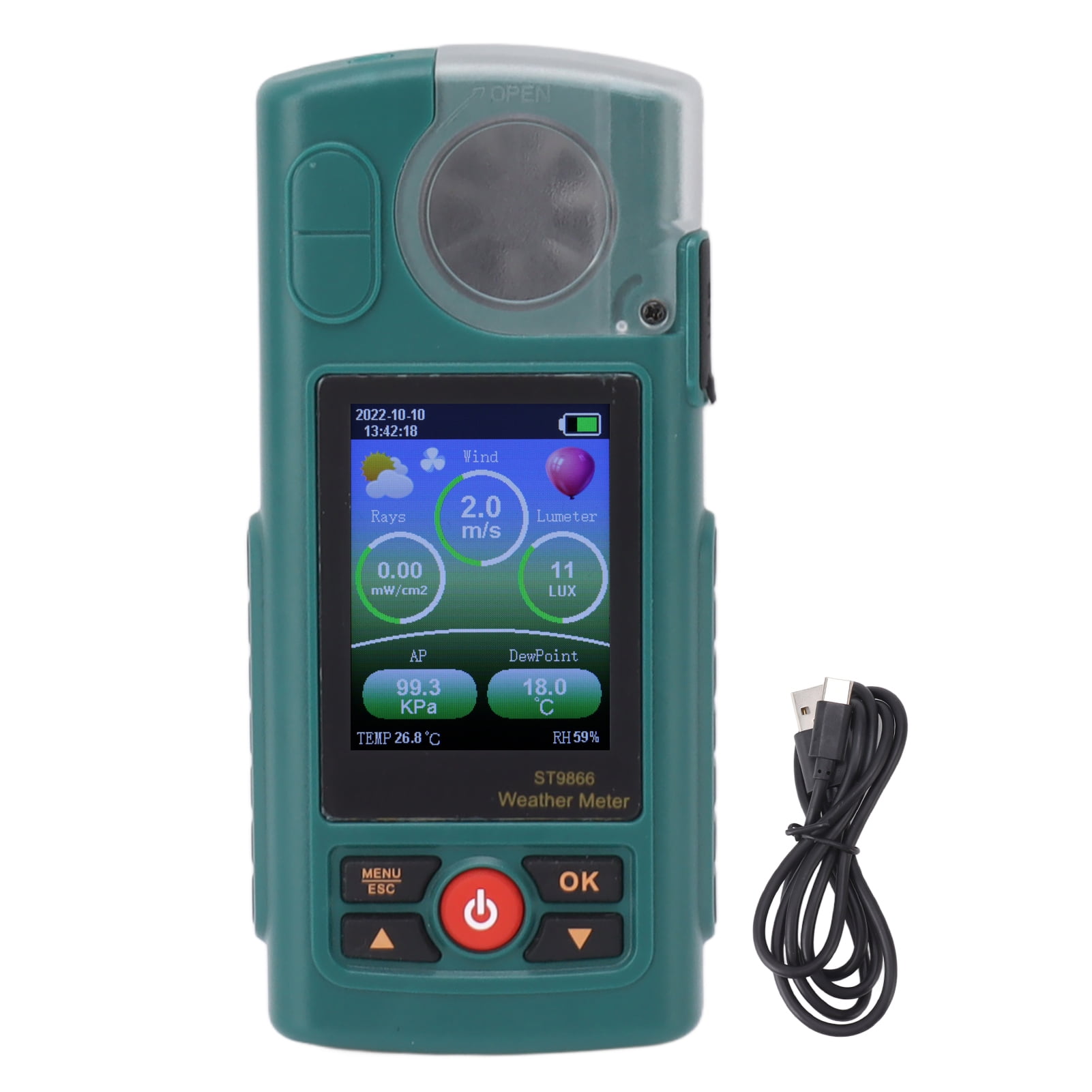 Weather Meter Handheld Air Flow Velocity Tester Digital Wind Speed CFM ...
