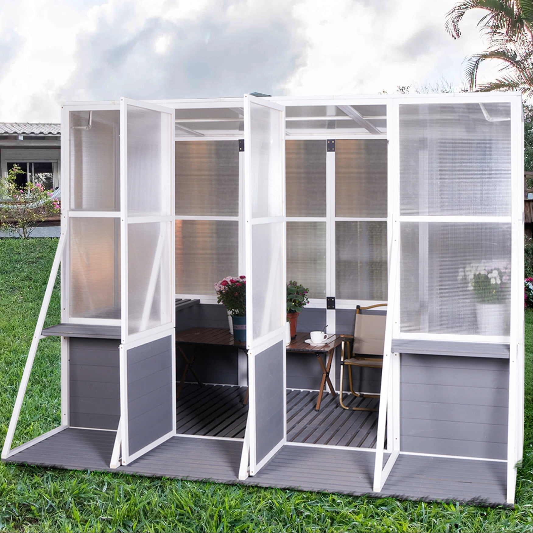 Weather-Resistant Frame + Lean-to Design"-"Garden Use + Prevent Roof ...