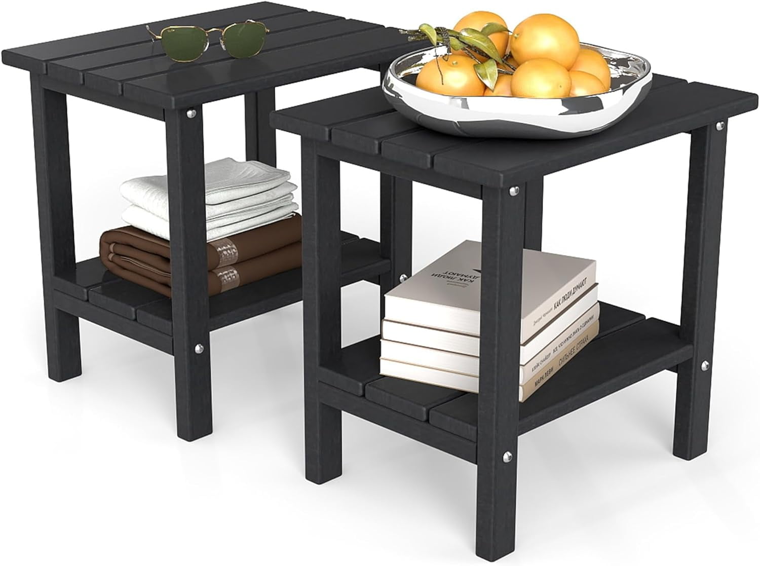 Weather Resistant Outdoor Side Tables Set of 2, Adirondack HDPE Small ...