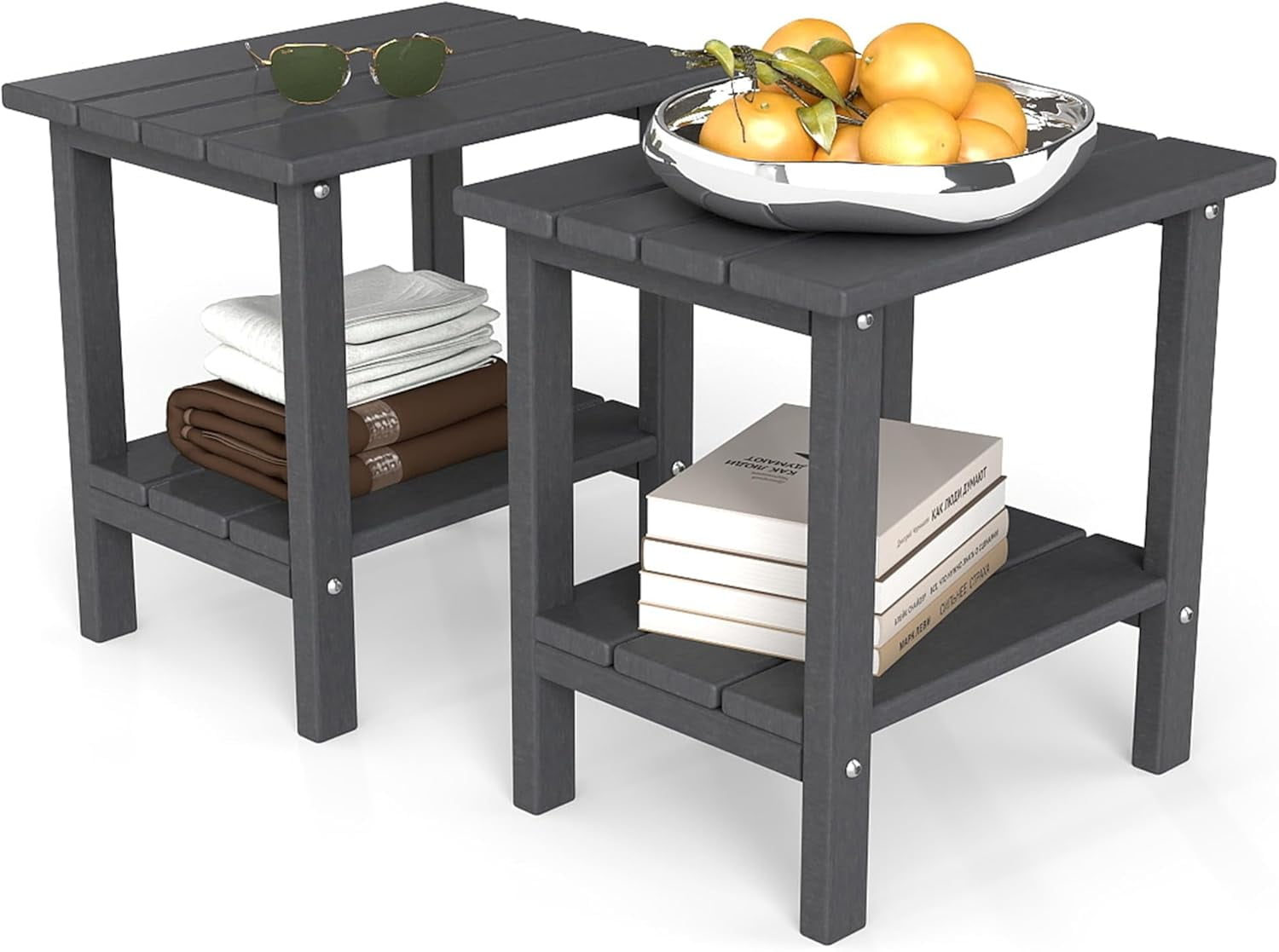 Weather Resistant Outdoor Side Tables Set of 2, Adirondack HDPE Small ...
