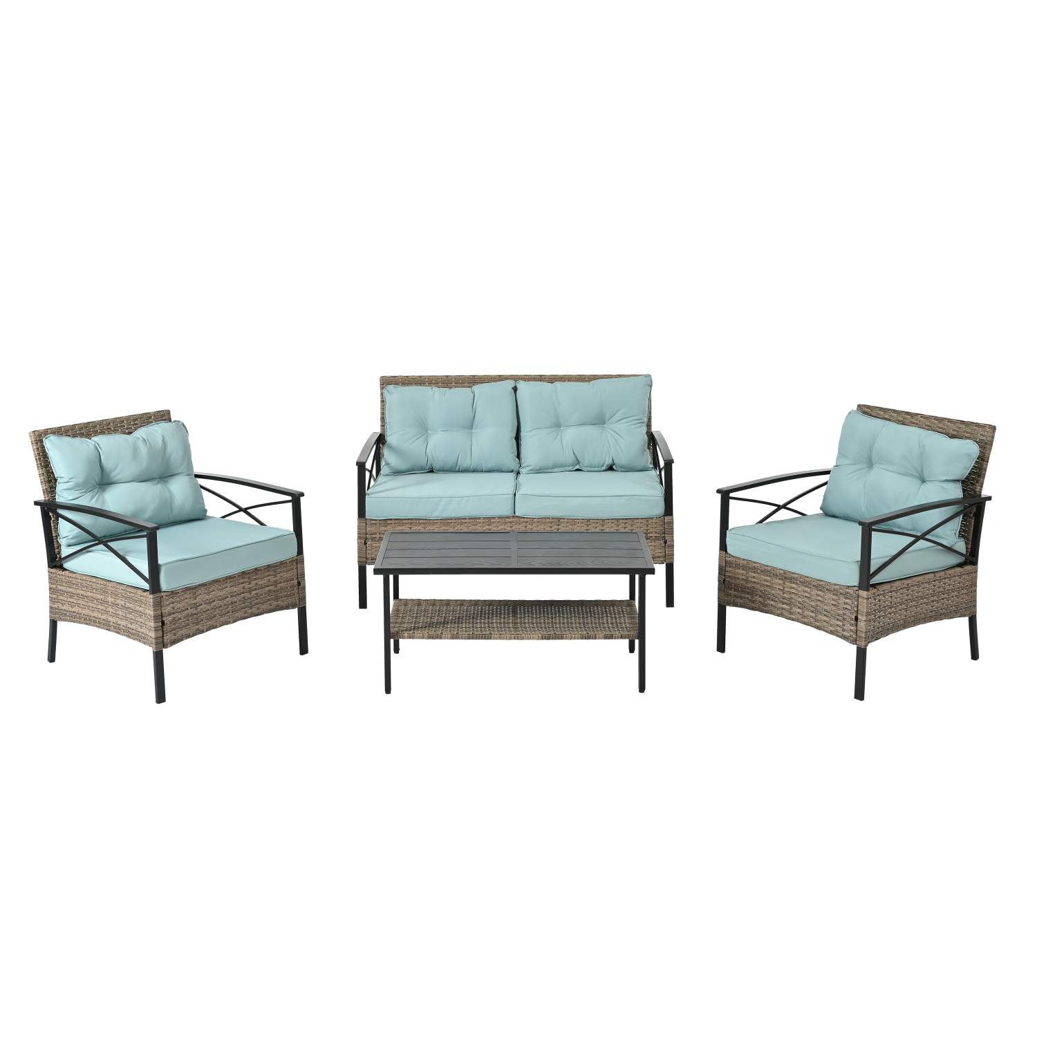 Weather-Resistant PE Wicker Patio Set Aluminum Frame Outdoor Furniture ...