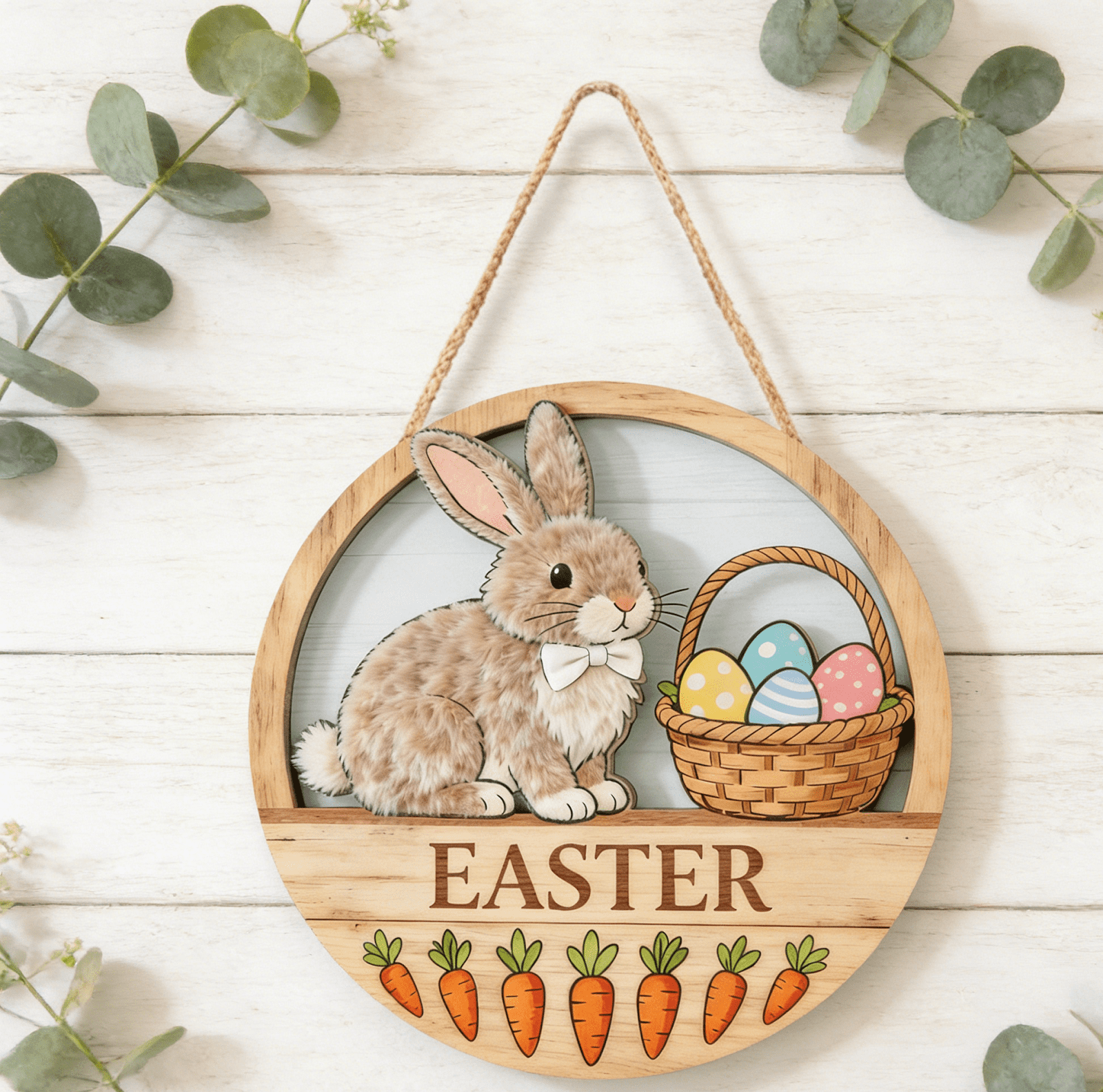 Weather-Resistant Pre-Assembled Easter Bunny Welcome Wood Sign Wreath ...