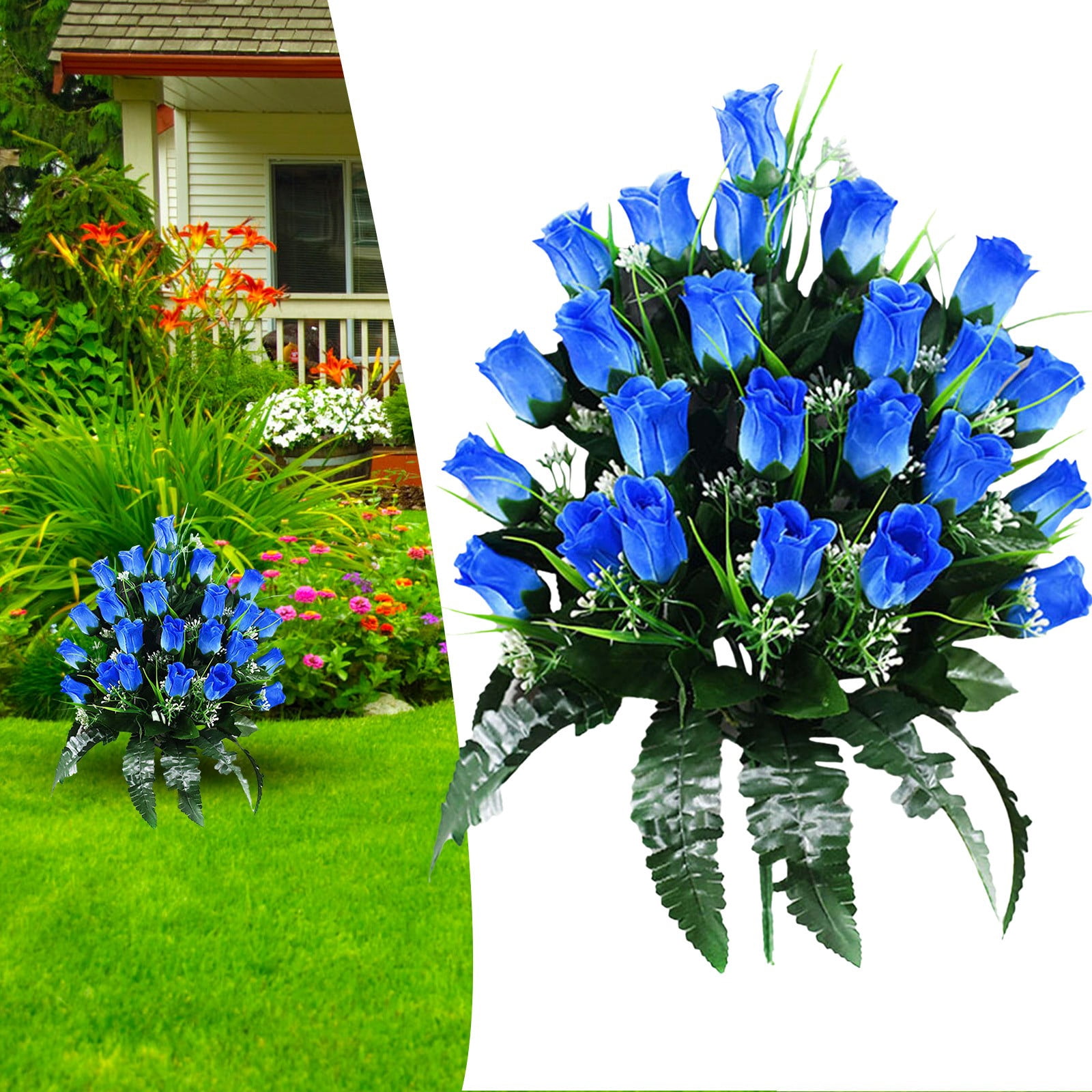 Weather-Resistant Silk Memorial Flowers - 19" Realistic Grave Decor for ...