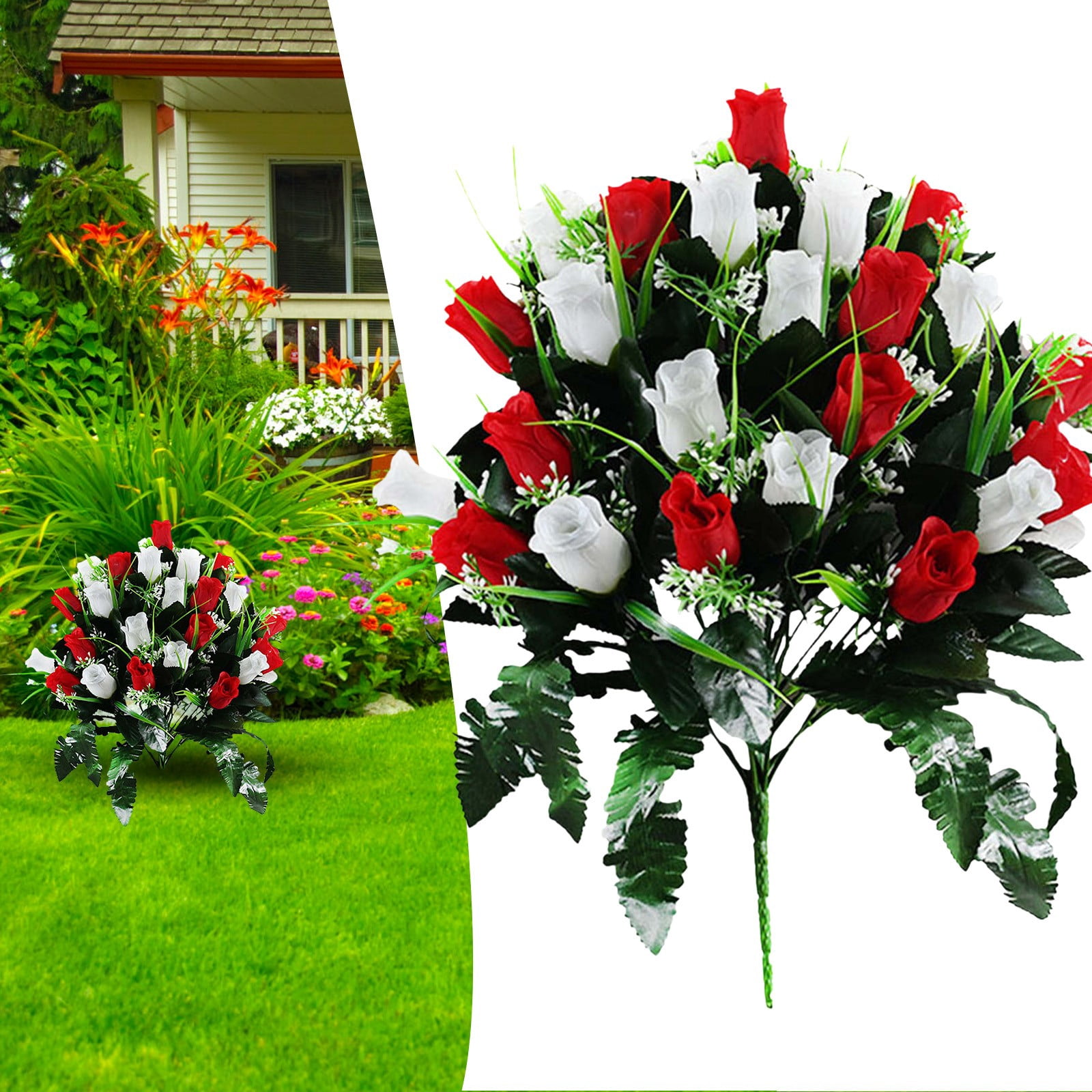 Weather-Resistant Silk Memorial Flowers - 19" Realistic Grave Decor for ...
