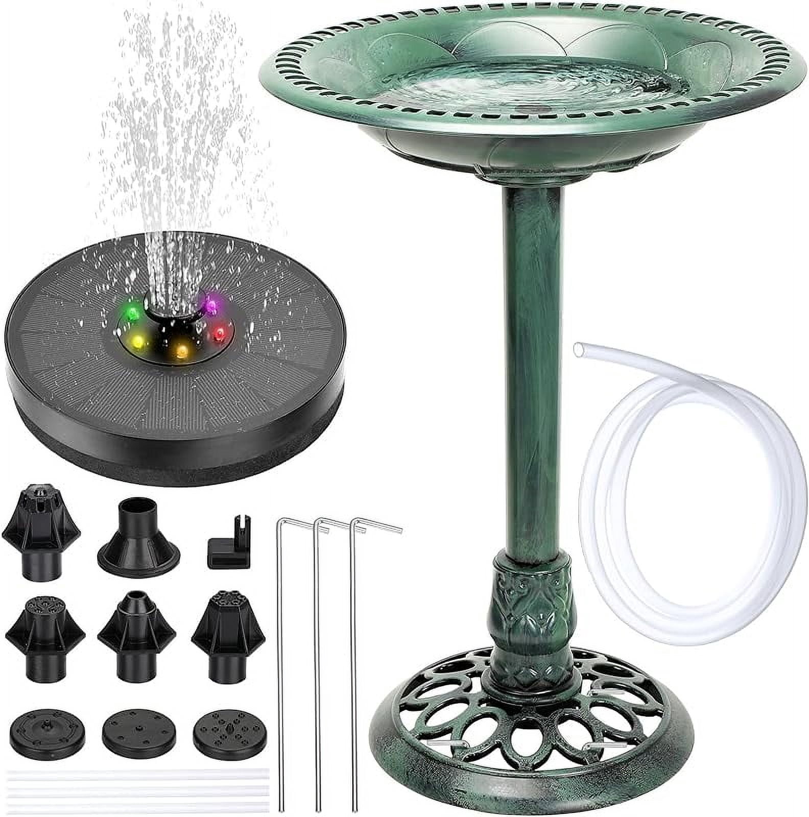 NOBRAND Green Bird Bath Bowl, Solar Fountain Pump, LED Light, 23.6 Inch ...