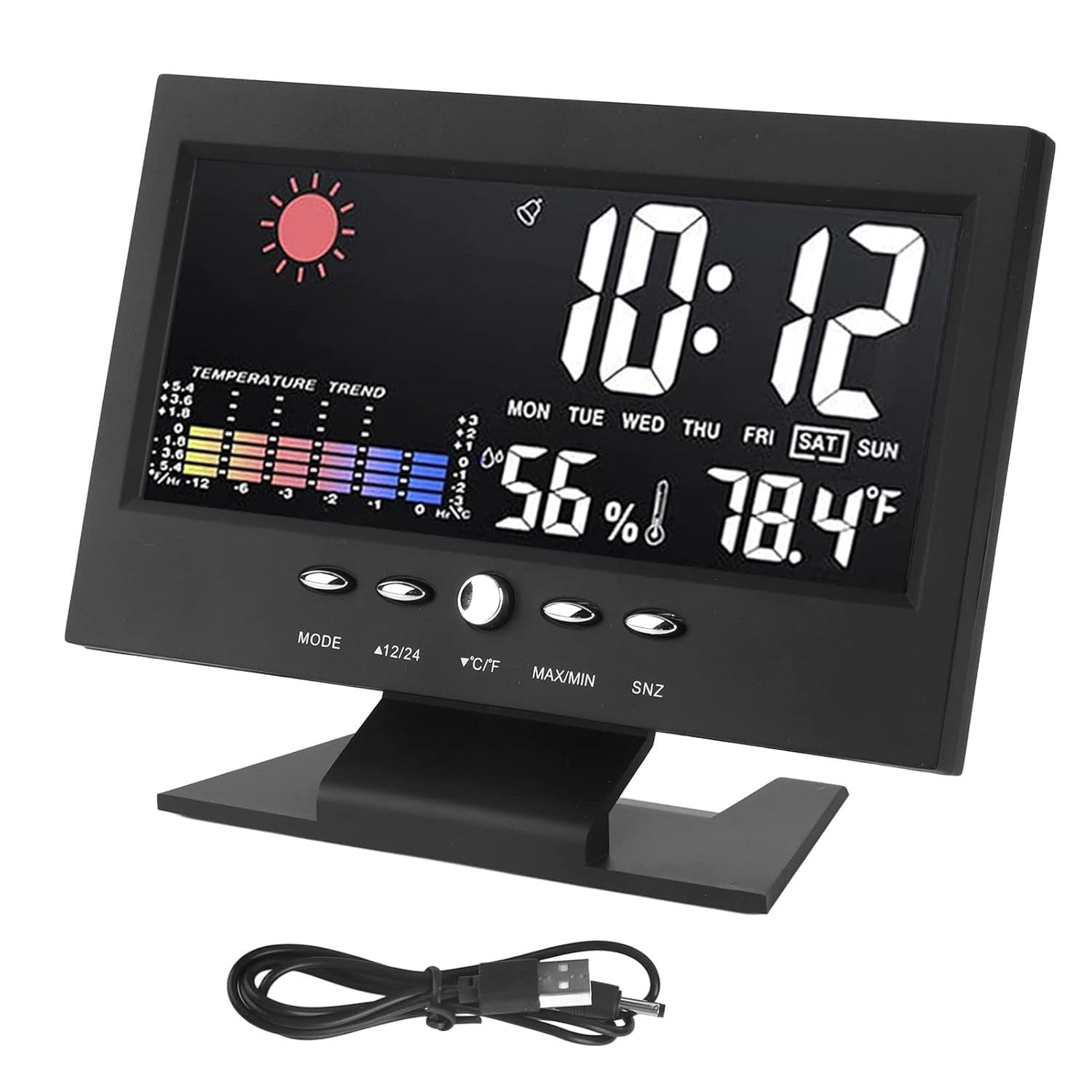 Weather Station Clock Indoor Outdoor Thermometer Weather Forecast Clock ...