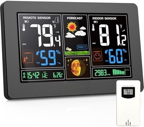 Weather Station Indoor Outdoor , Color Display Digital Weather with ...