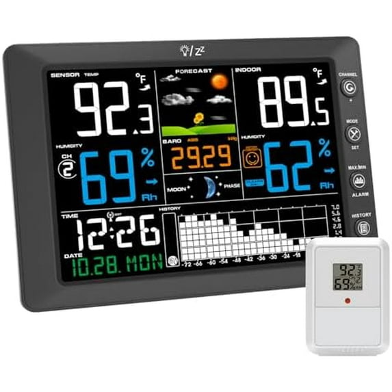 Weather Station Indoor Outdoor with Digital Atomic Clock, Weather ...
