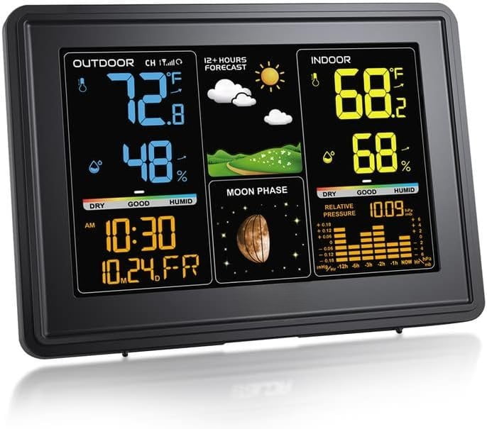 Weather Station Indoor Outdoor Digital Color LCD Moon Phase Barometric ...